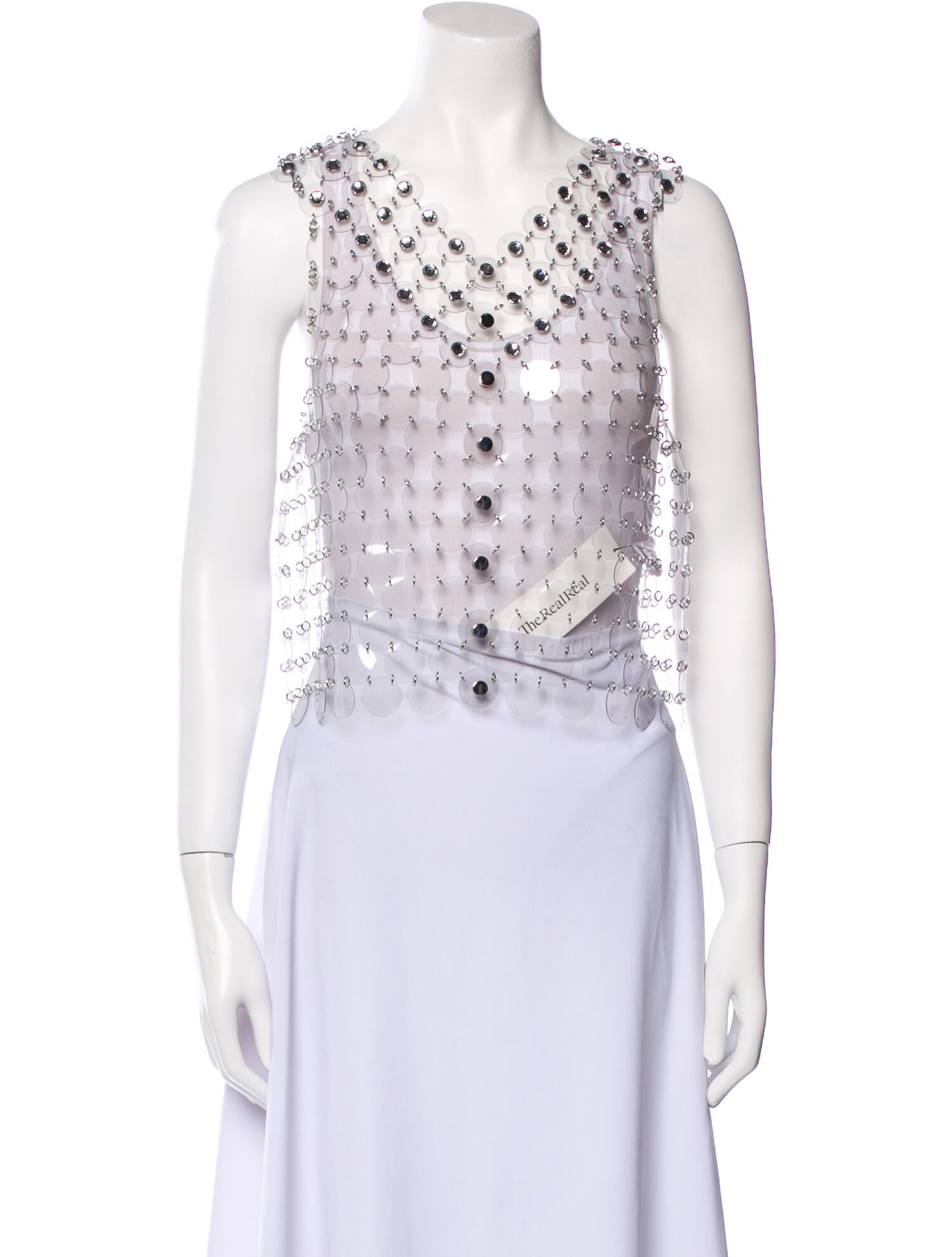 Paco Rabanne V-Neck Sleeveless Crop Top - Silver Tops, Clothing ...