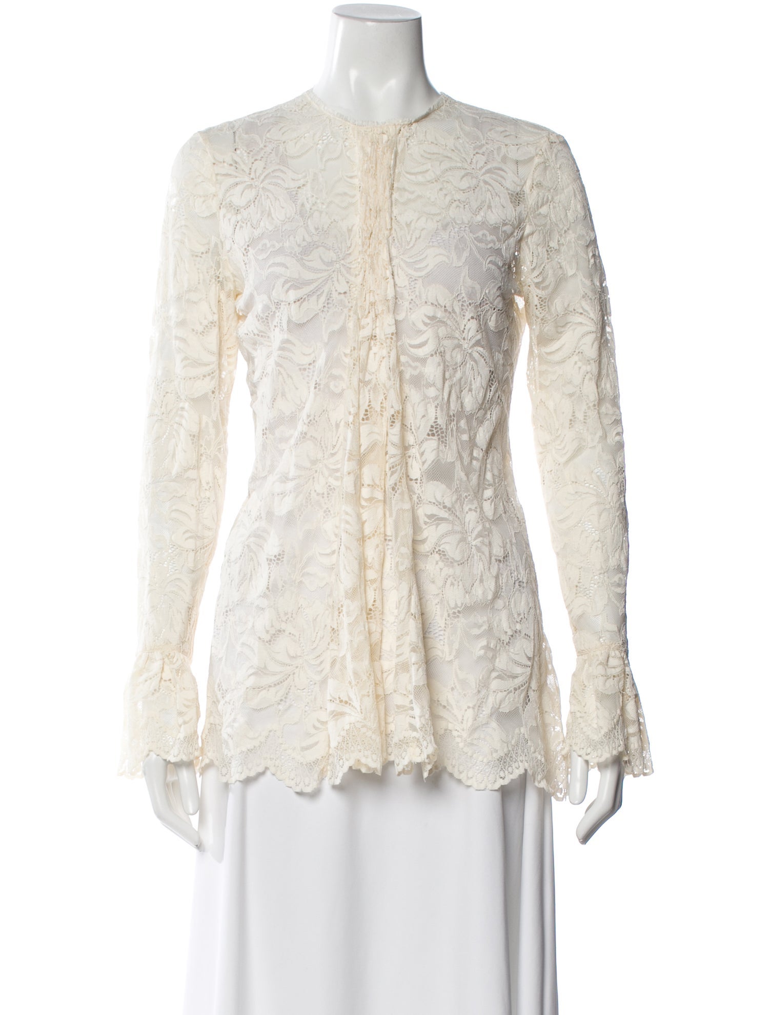 Paco Rabanne Lace Pattern Crew Neck Blouse - Neutrals Tops, Clothing ...