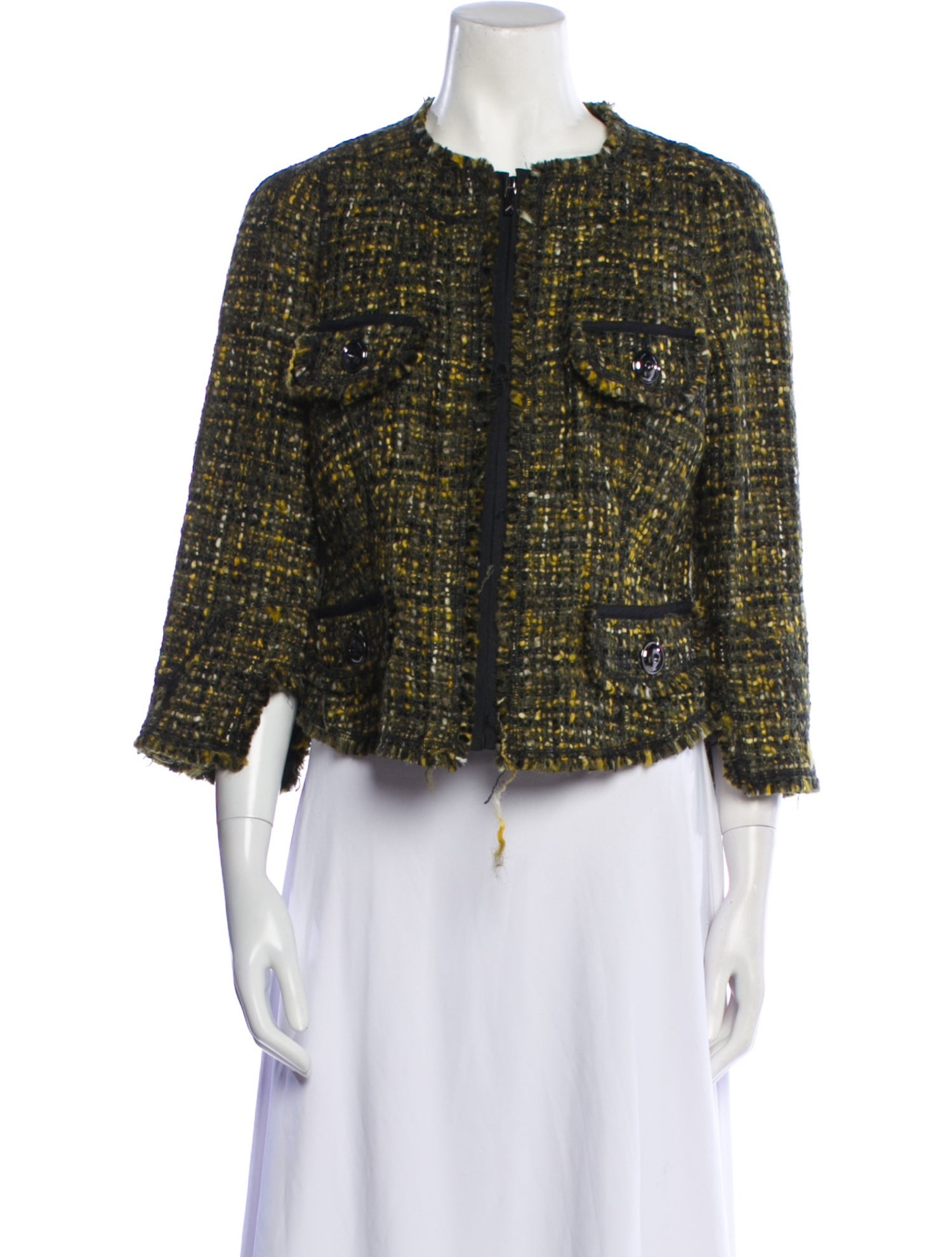 Per se Wool Tweed Pattern Evening Jacket - Green Jackets, Clothing ...