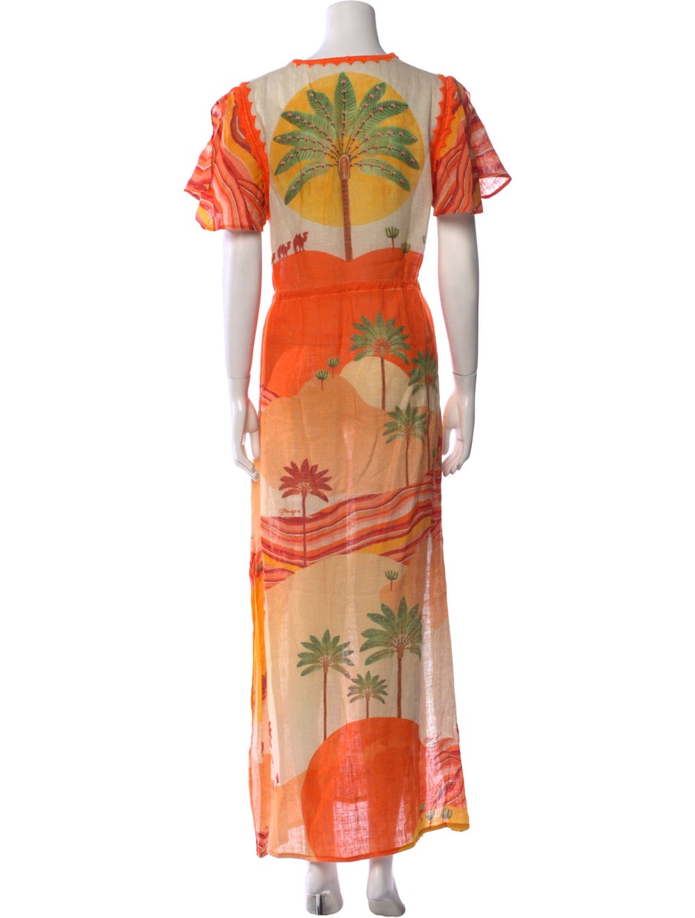 Pin Up Stars Floral Print Midi Length Dress - Orange Dresses, Clothing ...