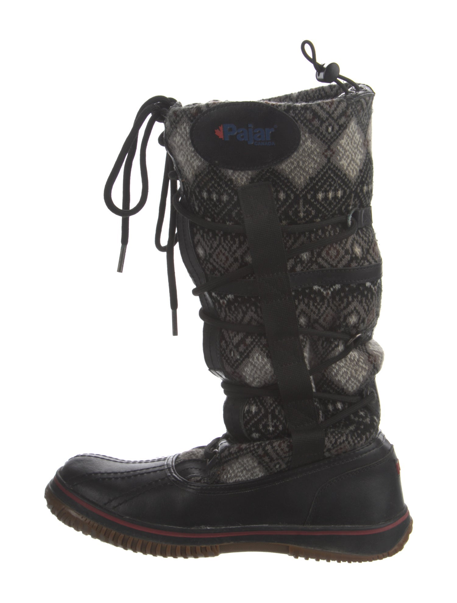 Pajar Printed Leather Trim Embellishment Lace-Up Boots - Black Boots ...