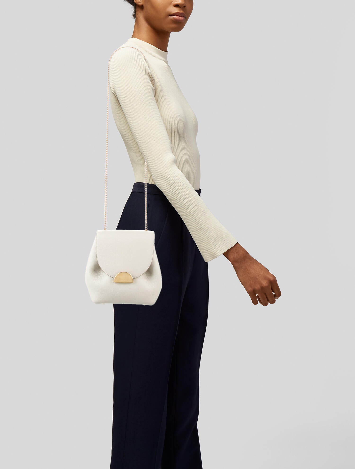Polène Leather Chain-Linked Numéro Un Mini Shoulder Bag - White ...