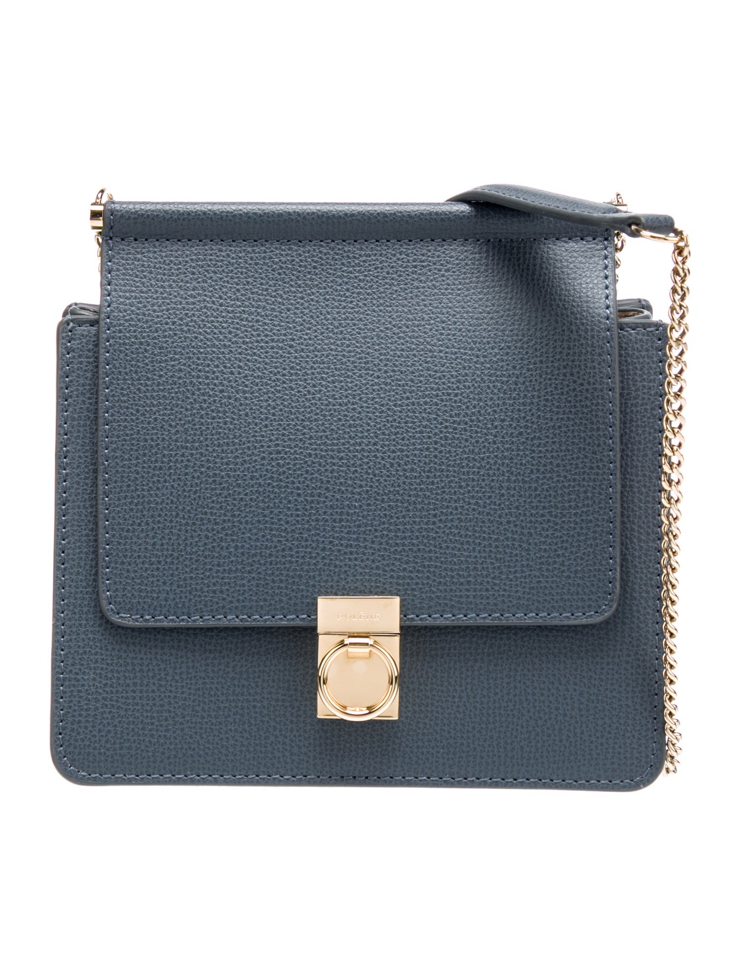 Polène Chain-Link Trimmed Leather Crossbody Bag w/Tags - Blue Crossbody ...