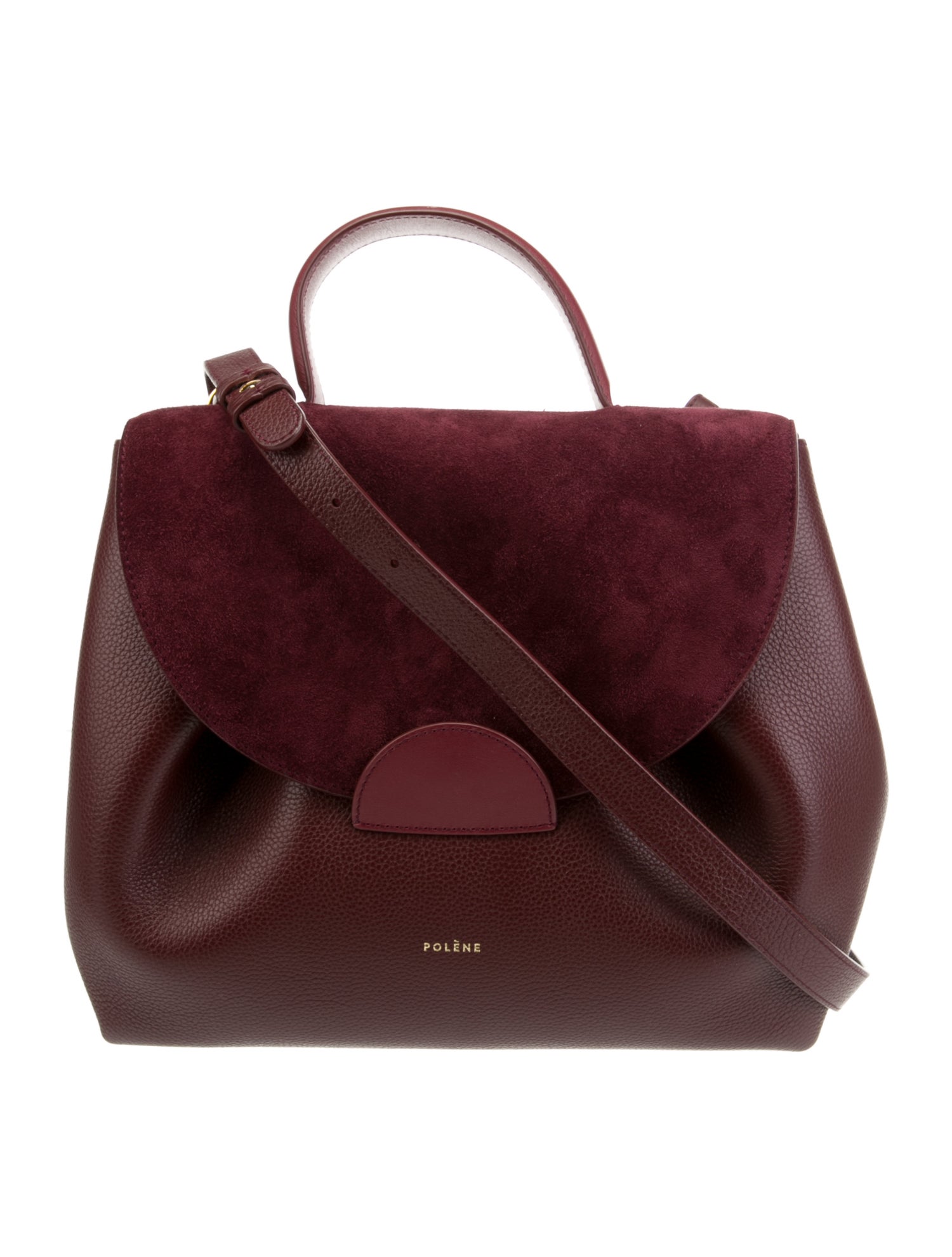 Polène Suede-Trimmed Leather Handle Bag - Burgundy Crossbody Bags ...