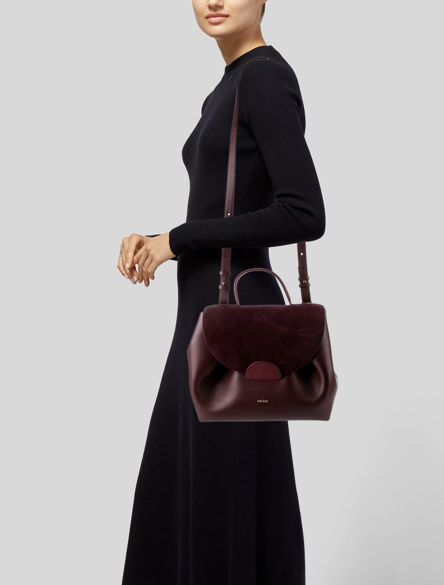 Polène Leather Messenger Bag - Burgundy Crossbody Bags, Handbags ...