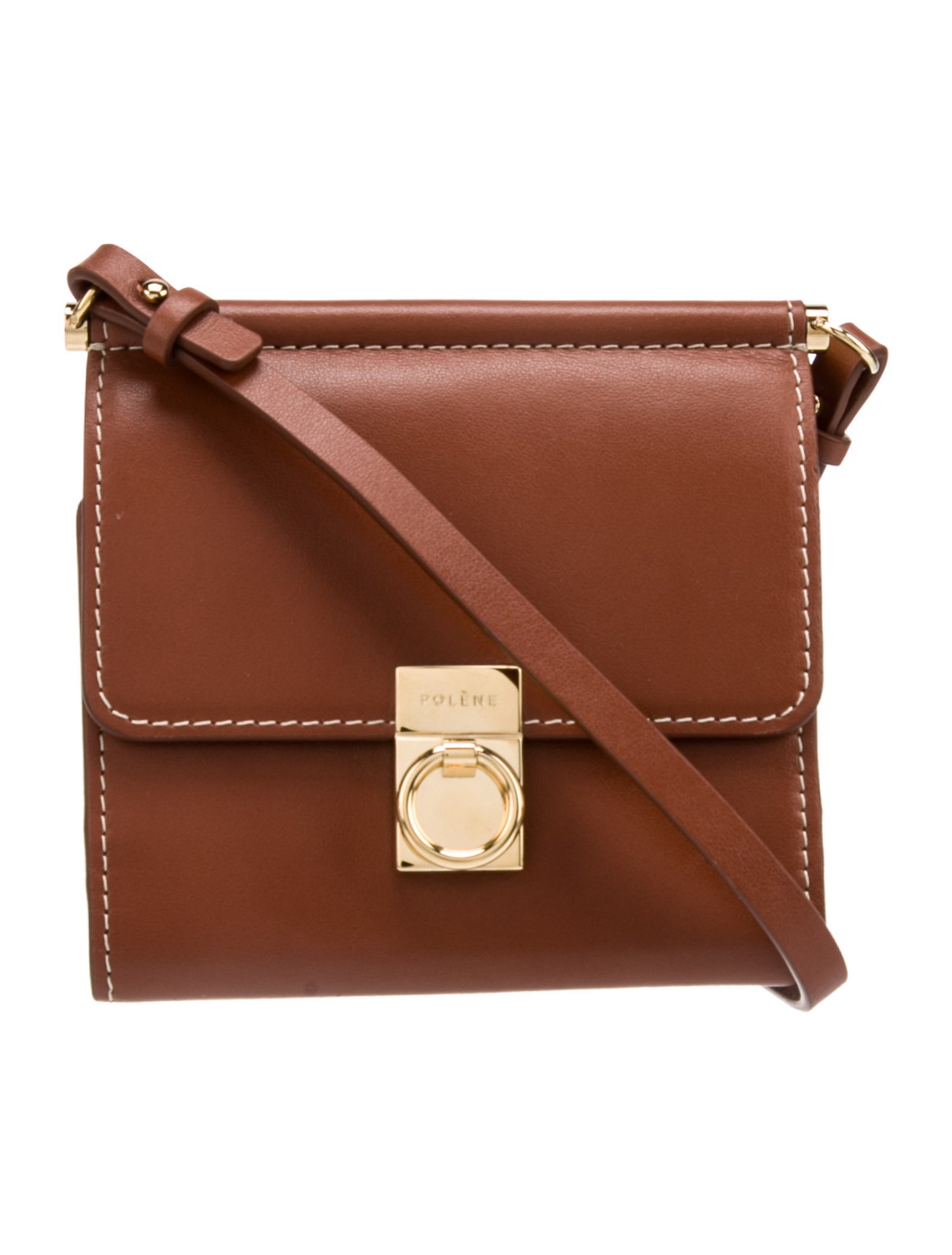 Polène Leather Messenger Bag - Brown Mini Bags, Handbags - WPLNE23372 ...