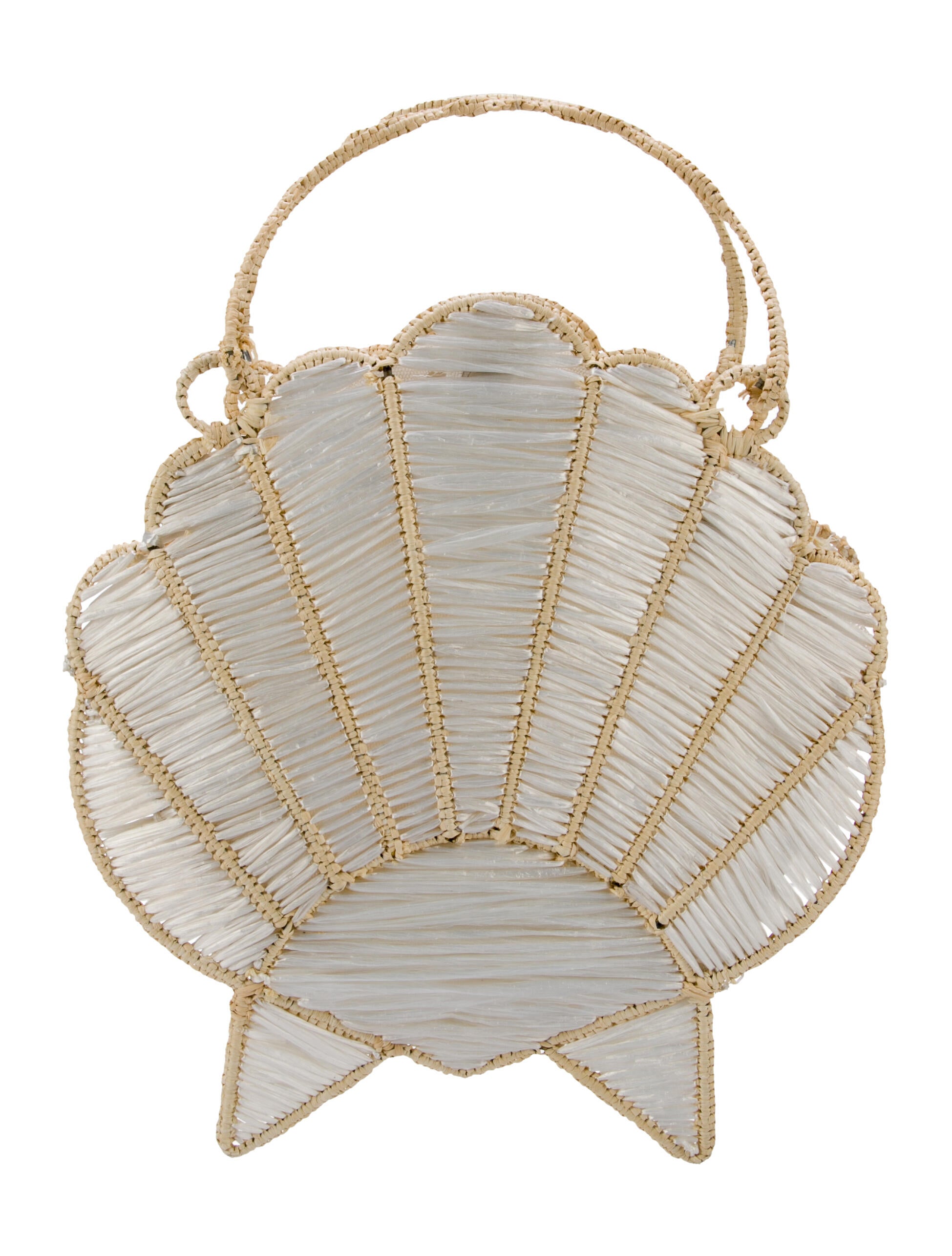 Poolside Straw Shell Handbag - White Handle Bags, Handbags - WPLSD20412 ...