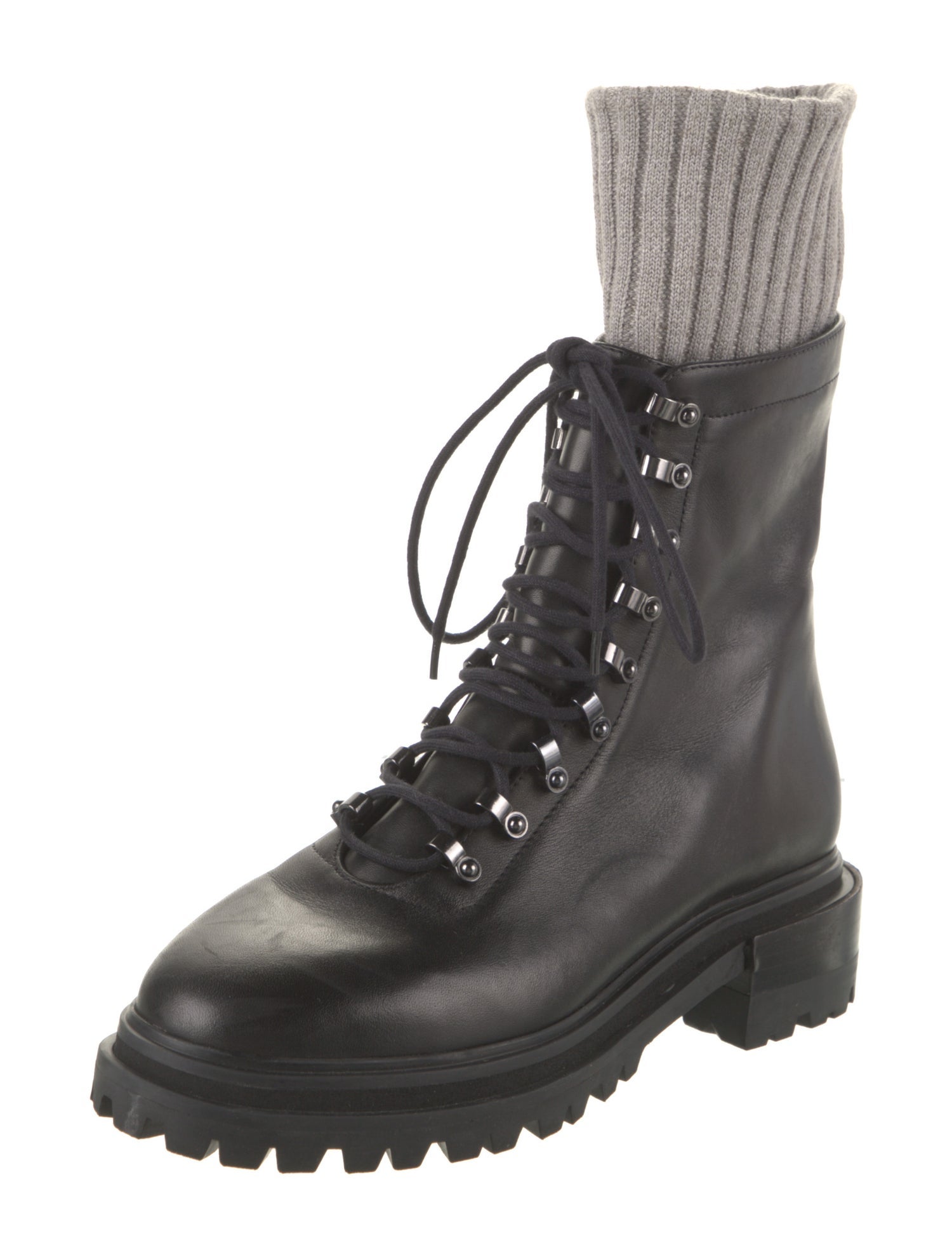 Porte & Paire Leather Colorblock Pattern Combat Boots - Black Boots ...