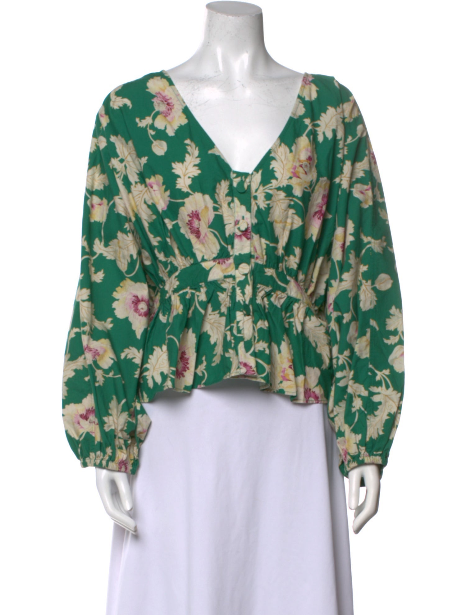 Posse Floral Print V-Neck Blouse - Green Tops, Clothing - WPOSS23639 ...