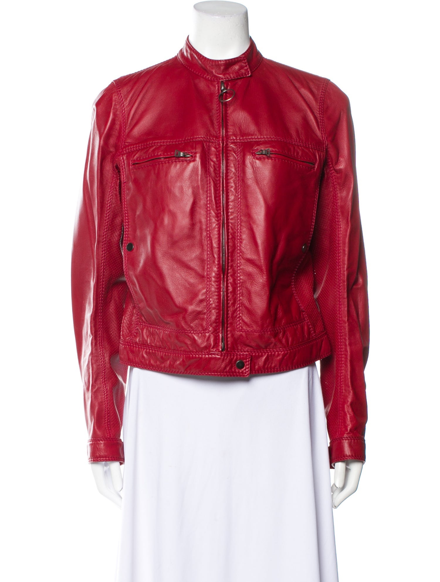 Prada Sport Leather Biker Jacket - Burgundy Jackets, Clothing ...