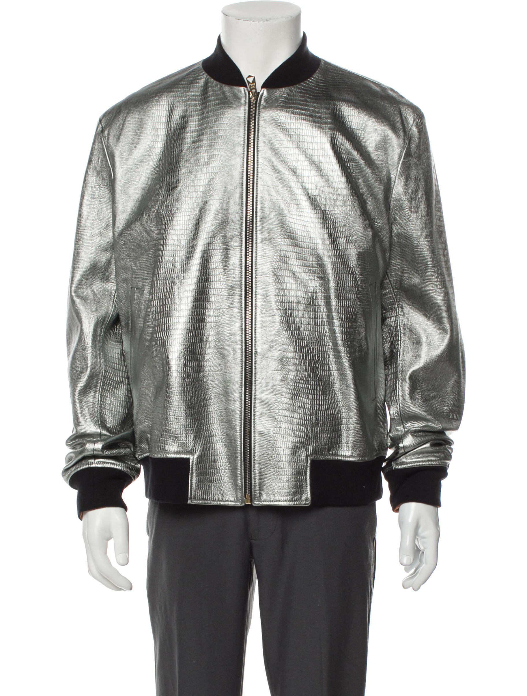 Paul Smith Leather Colorblock Pattern Bomber Jacket w/ Tags - Blue ...