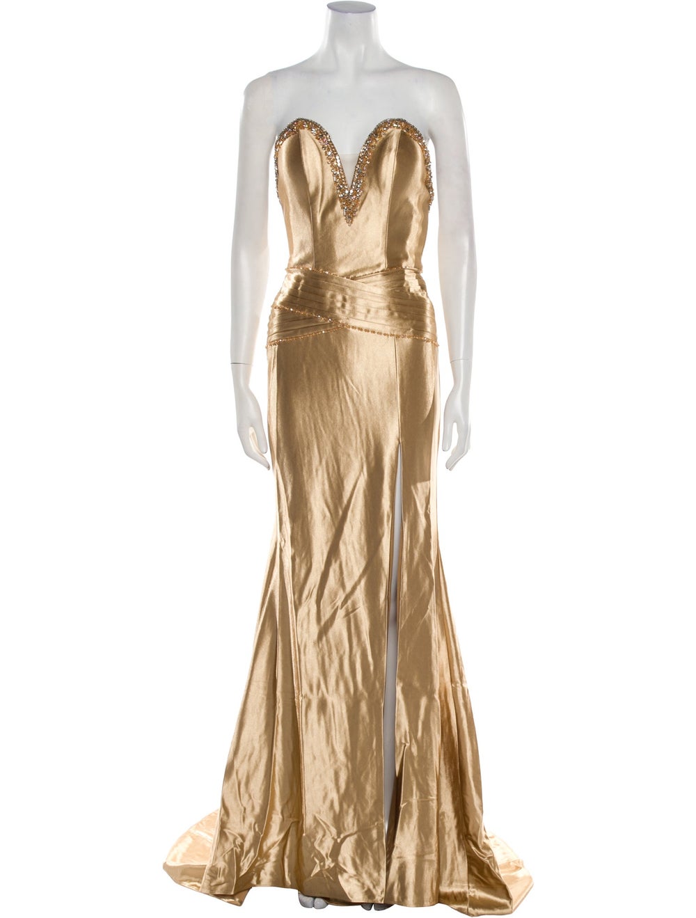 Portia & Scarlett Evening Gown Gold Pleated, Beaded &… - Gem