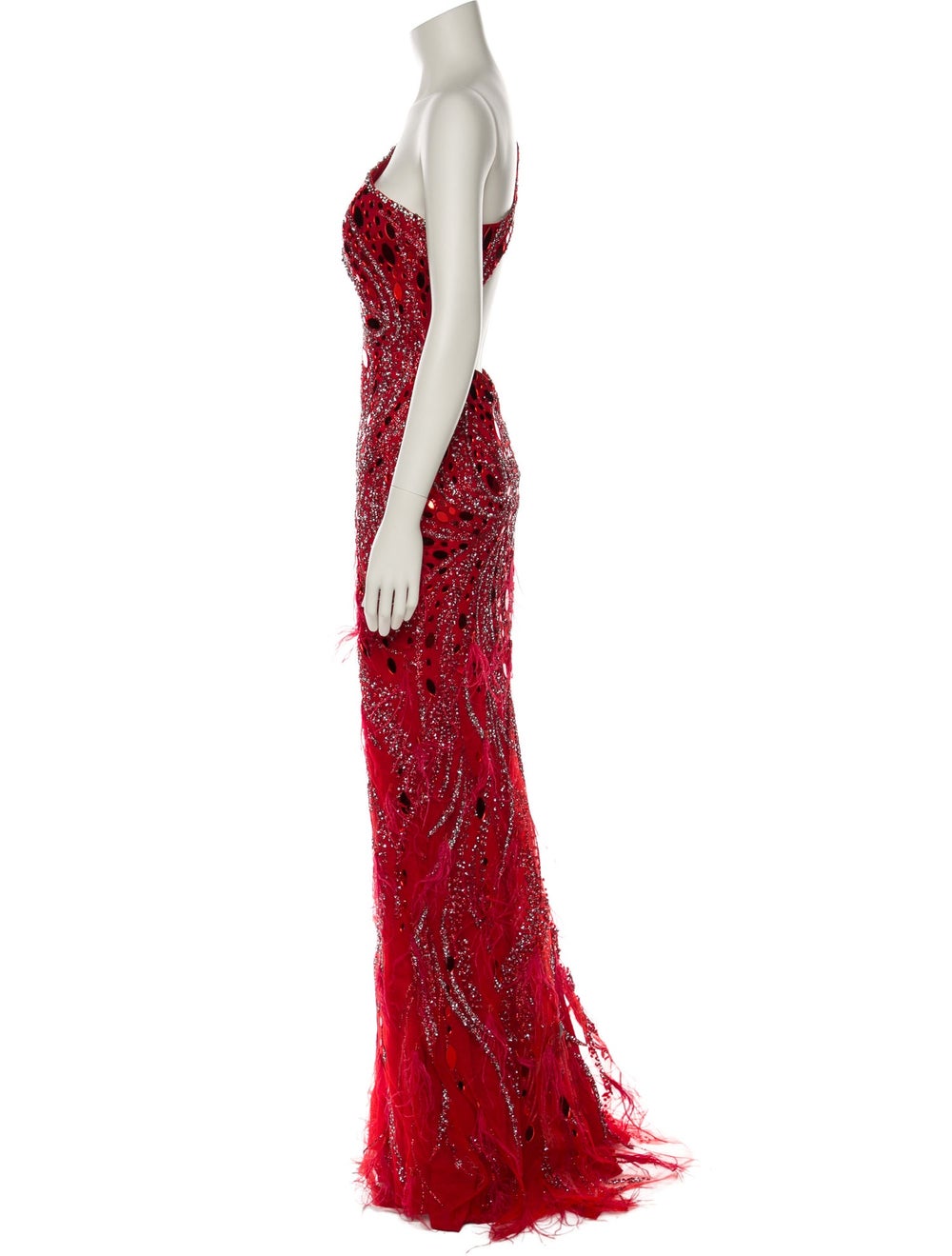 Portia & Scarlett Evening Gown Red Beaded, Feather & … - Gem