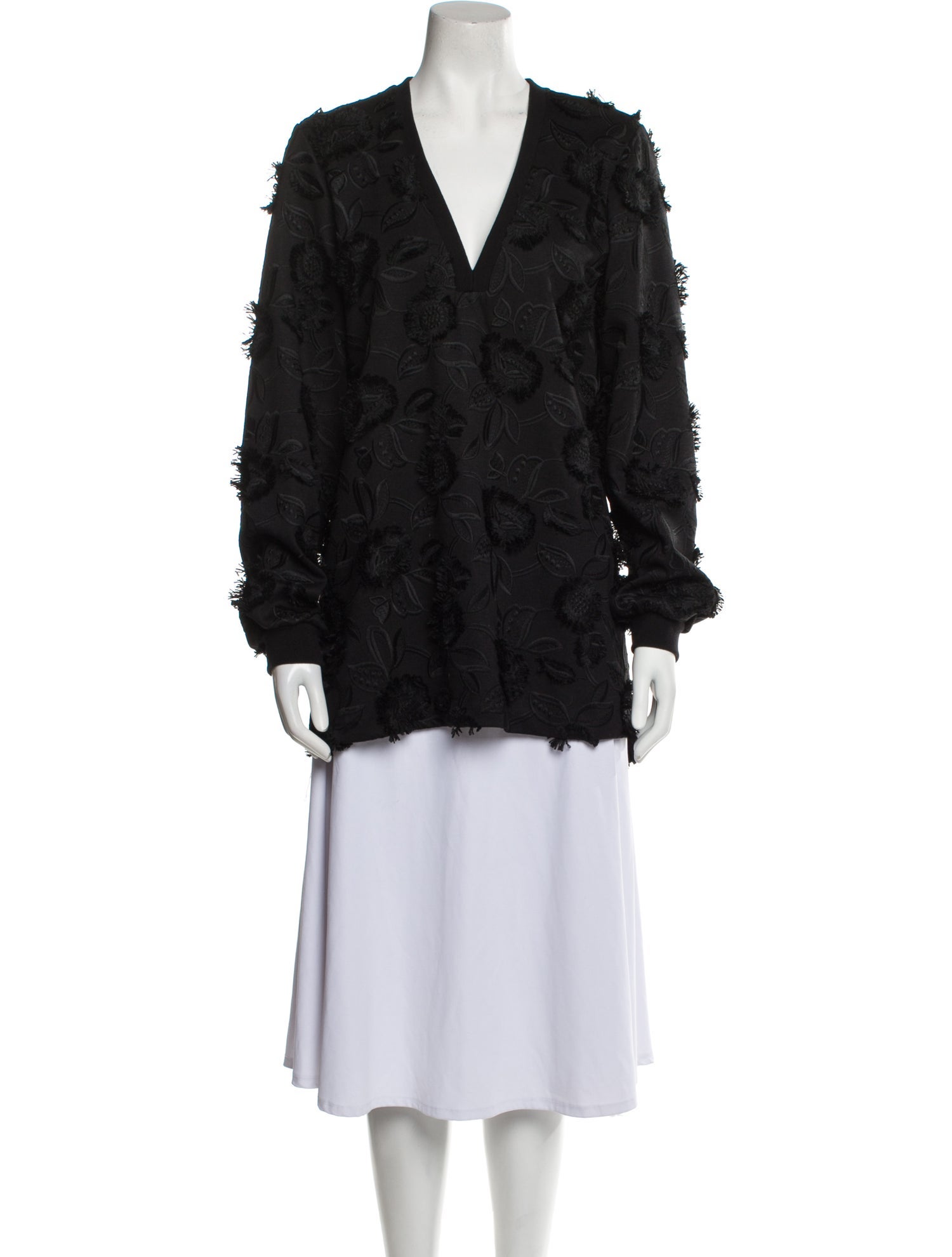 Pearl by Lela Rose Lace Pattern V-Neck Blouse - Black Tops, Clothing ...