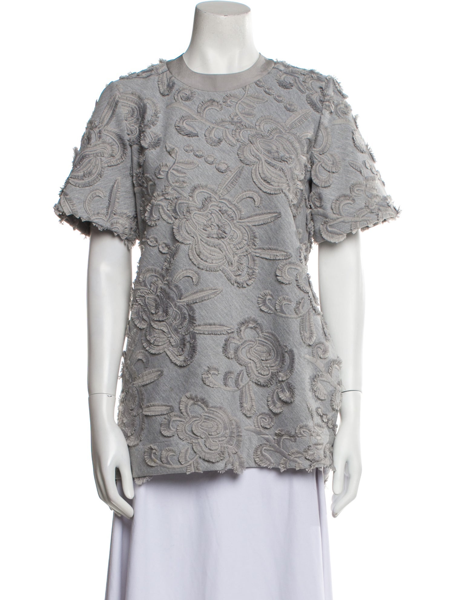 Pearl by Lela Rose Lace Pattern Crew Neck Blouse - Grey Tops, Clothing ...