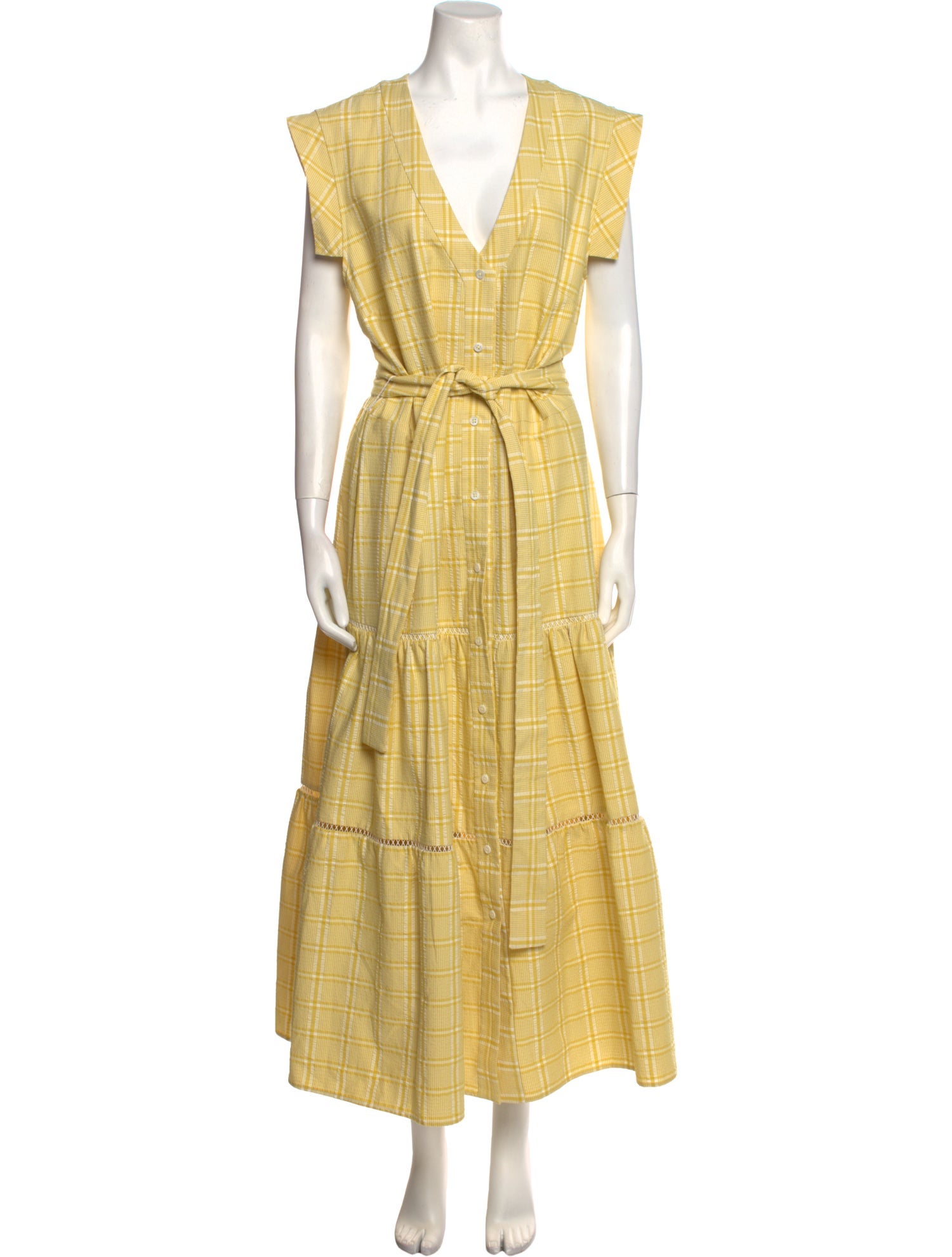 Pearl by Lela Rose Plaid Print Long Dress - Yellow Dresses, Clothing ...