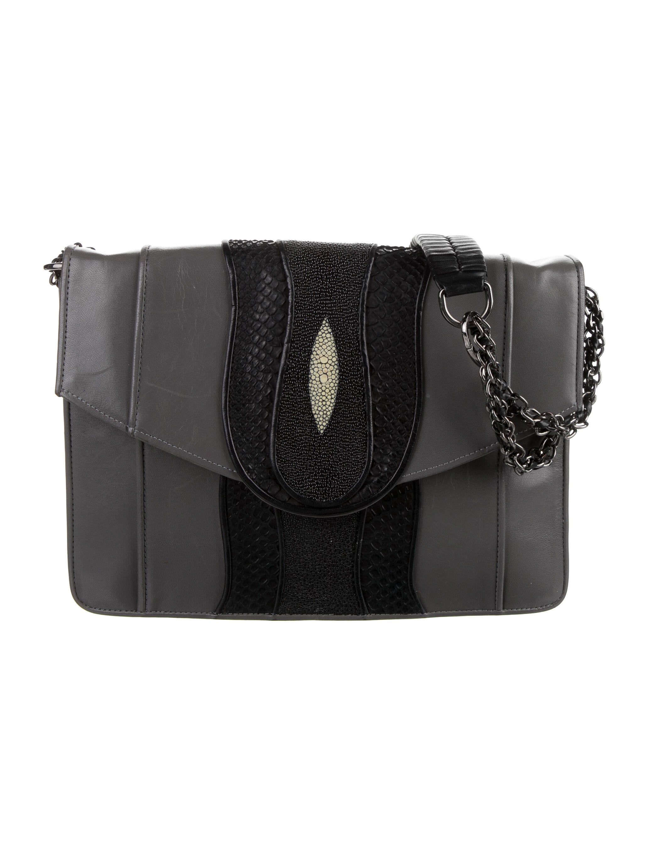 Khirma Eliazov Stingray Accent Leather Shoulder Bag - Grey Shoulder ...