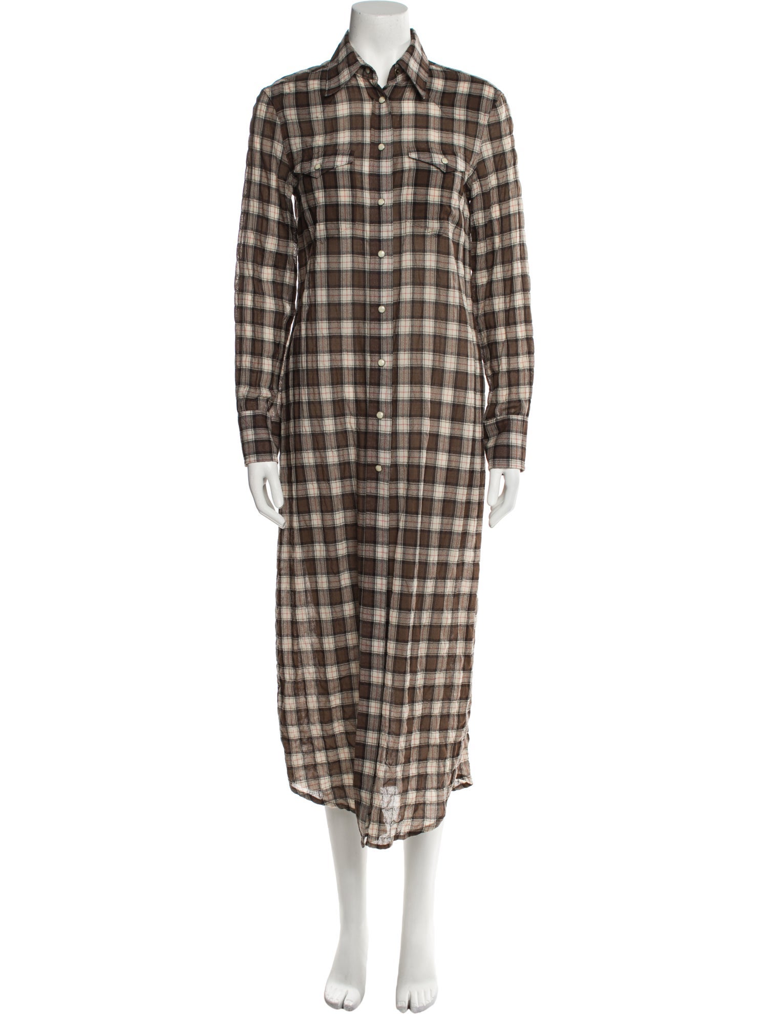 R13 Plaid Print Long Dress - Brown Dresses, Clothing - WRA74538 | The ...