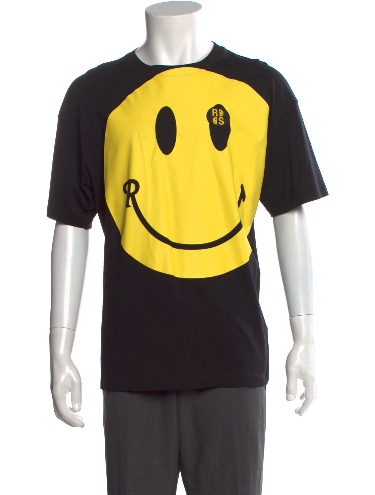 Raf Simons x Smiley Graphic Print Crew Neck T-Shirt - Black T-Shirts ...