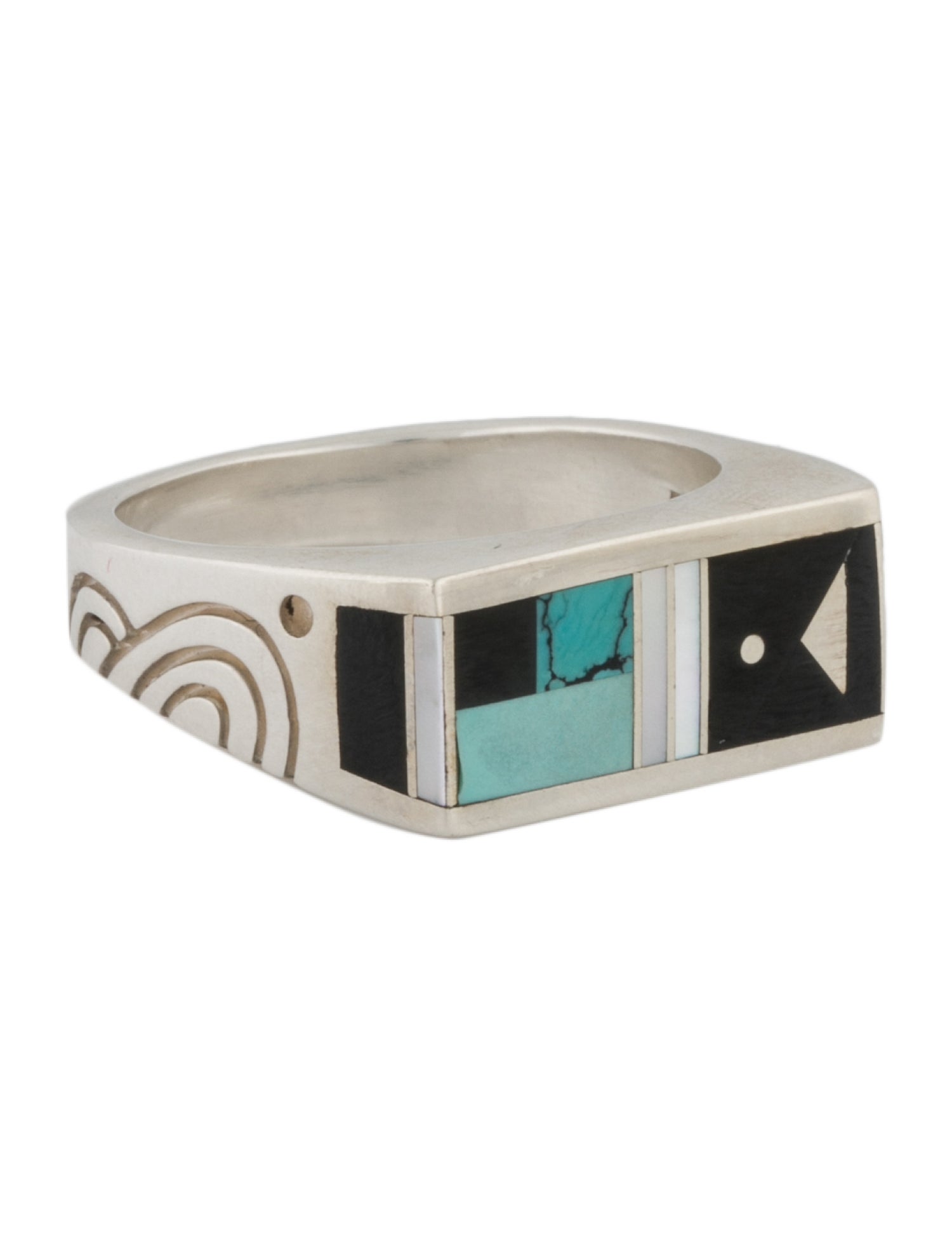 Ray Tracey Turquoise, Spinel & Mother of Pearl Signet Ring - Black ...