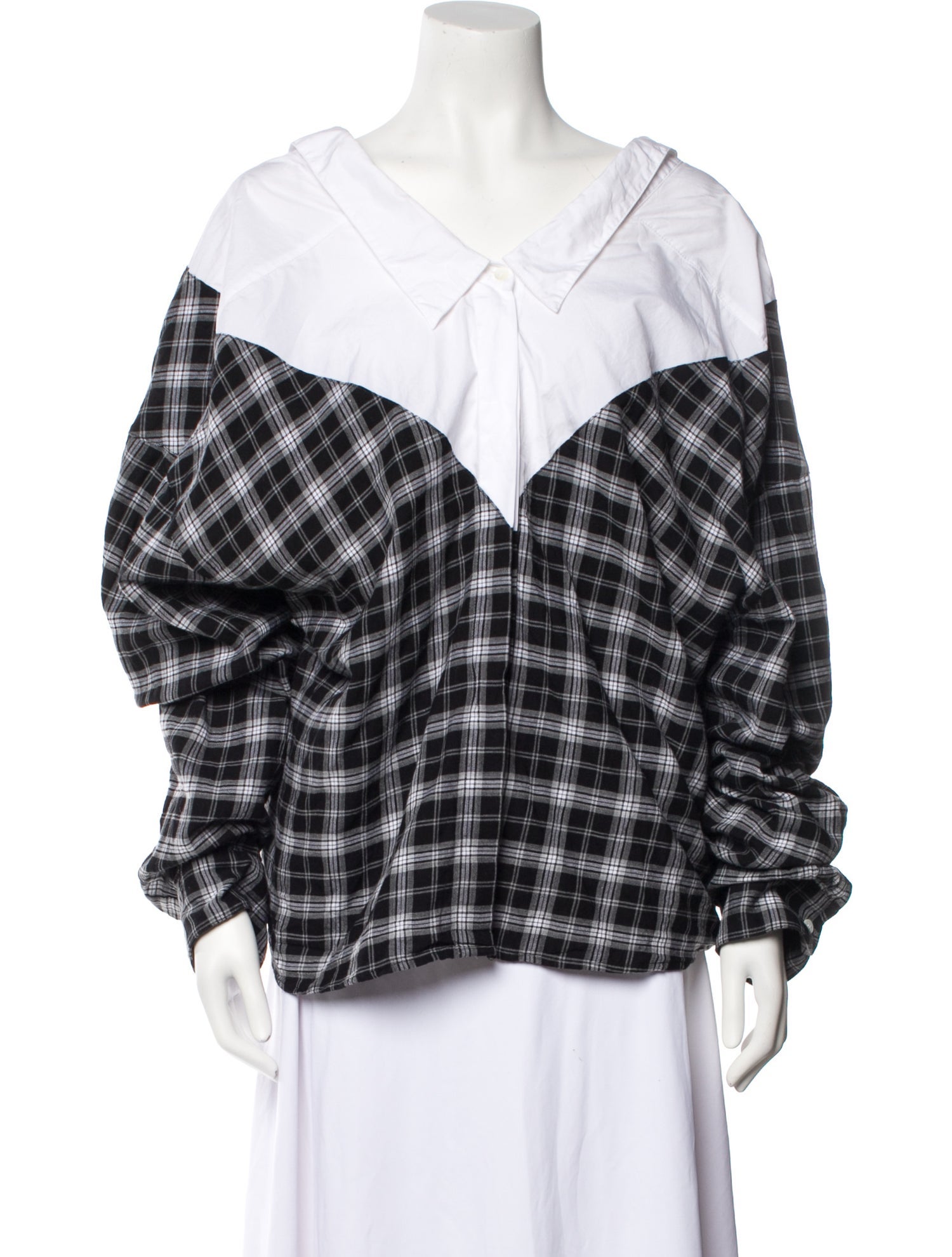 Unravel Project Plaid Print V-Neck Button-Up Top - Black Tops, Clothing ...