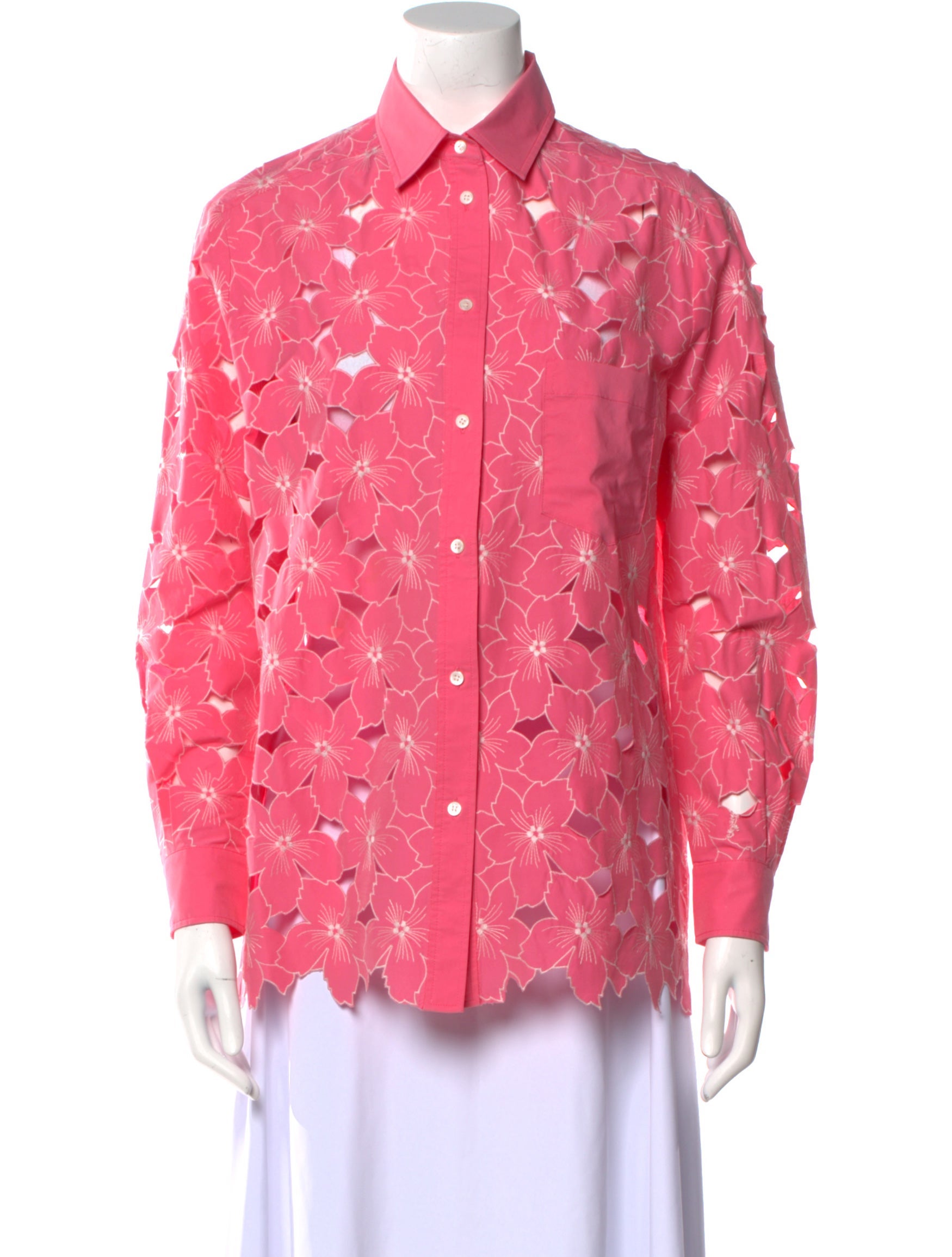 Red Valentino Printed Long Sleeve Button-Up Top - Pink Tops, Clothing ...