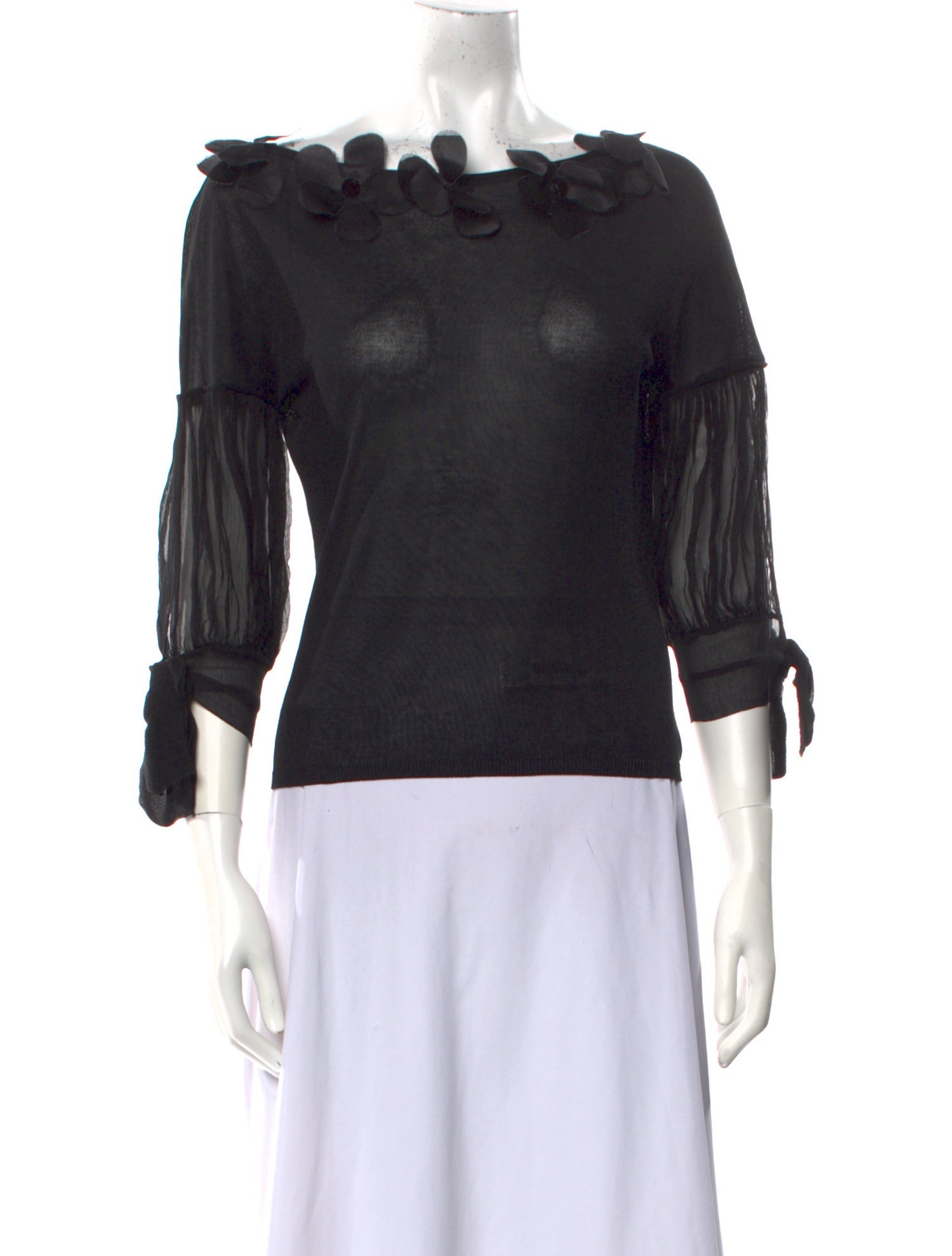 Red Valentino Bateau Neckline Three-Quarter Sleeve Top - Black Tops ...