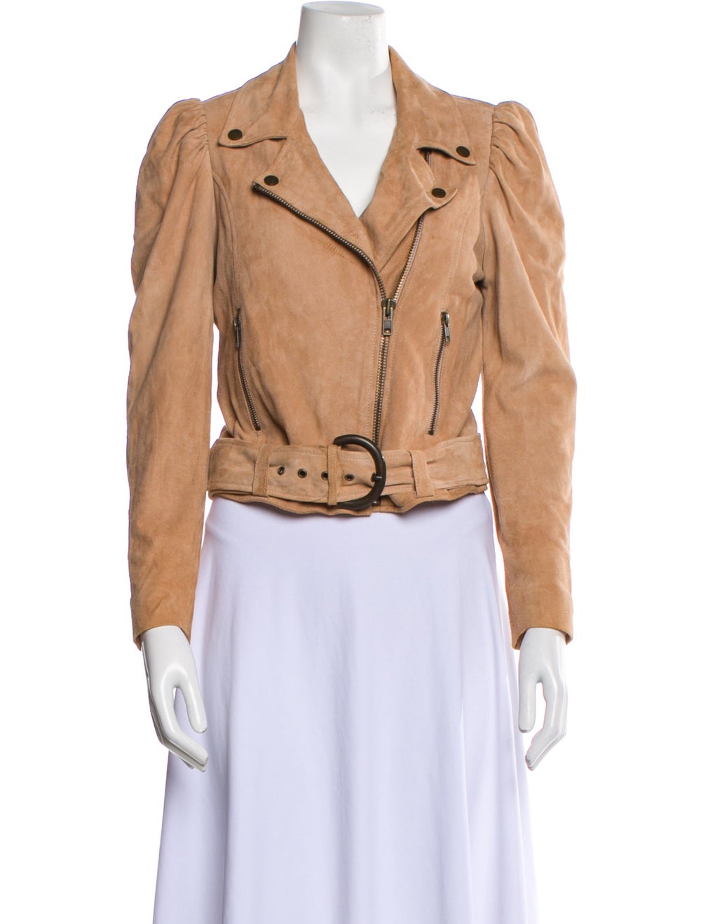 Retrofête Leather Biker Jacket Neutrals Pointed Collar - Gem