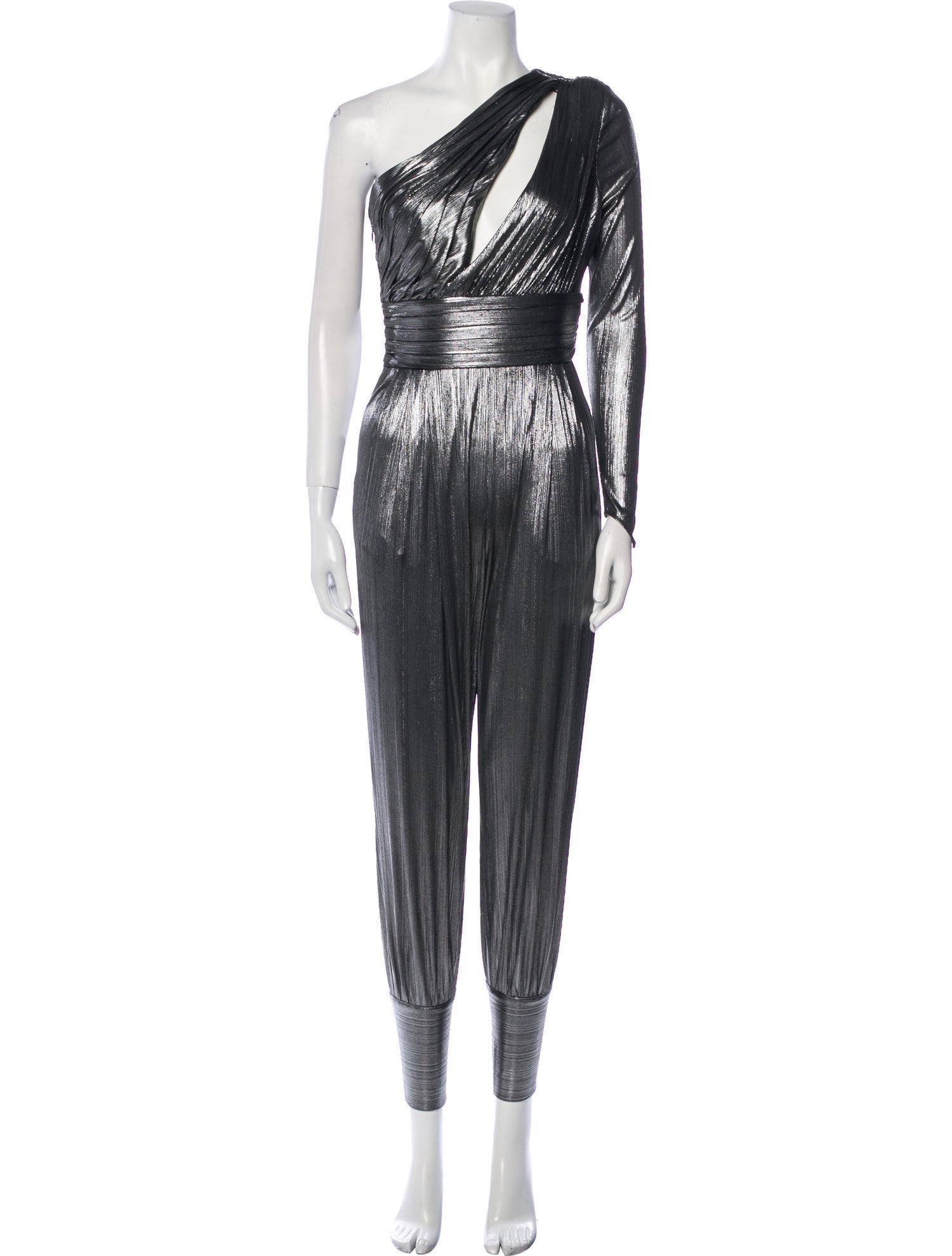 Retrofête One-Shoulder Jumpsuit - Silver, 12.25" Rise Jumpsuits and ...