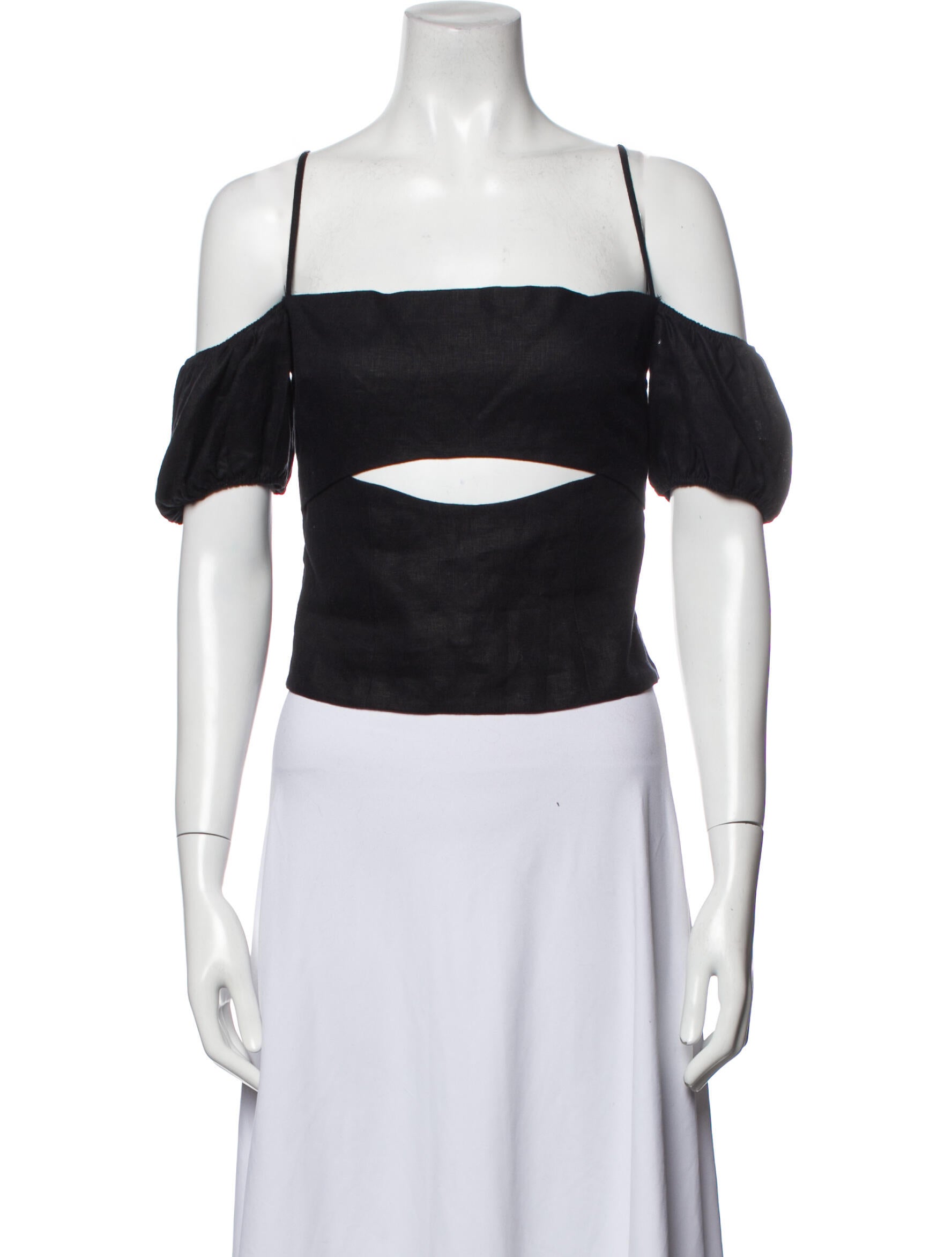 Reformation Square Neckline Short Sleeve Crop Top - Black Tops ...