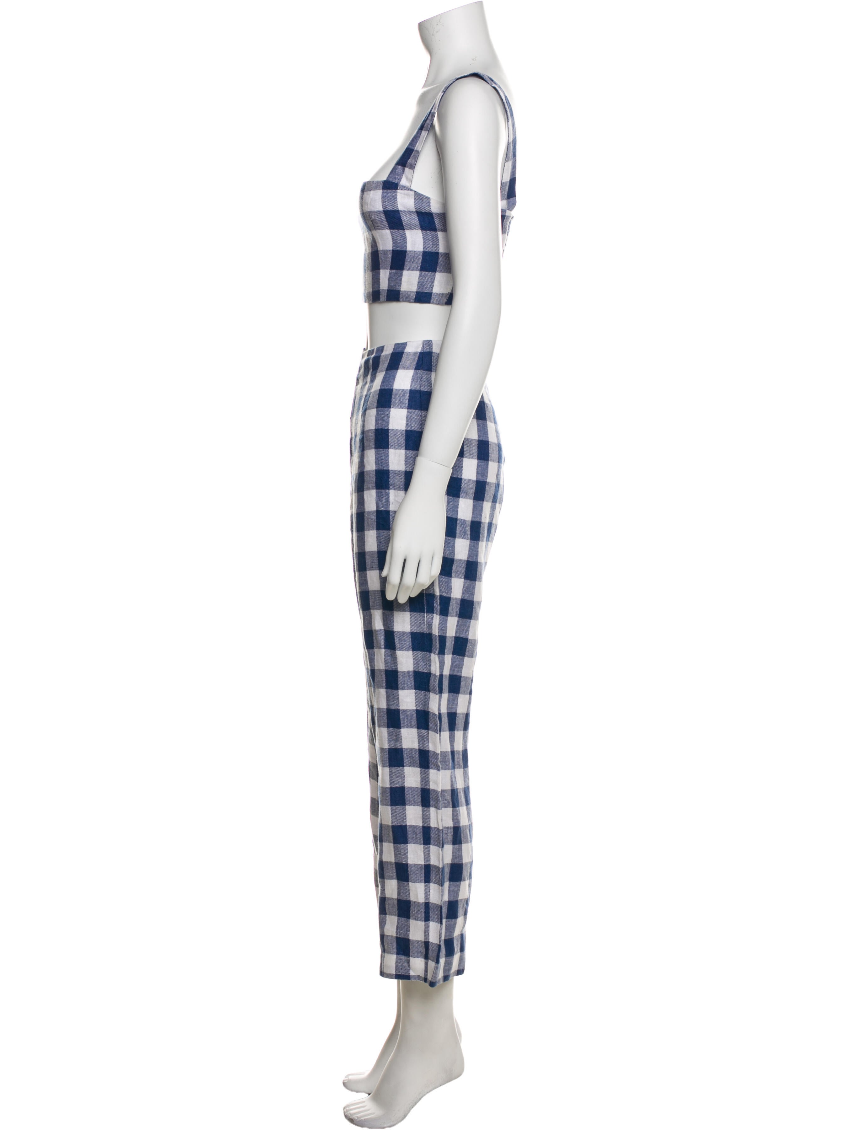 Reformation Plaid Print Pant Set - Blue, 10.25" Rise Suits and Sets ...