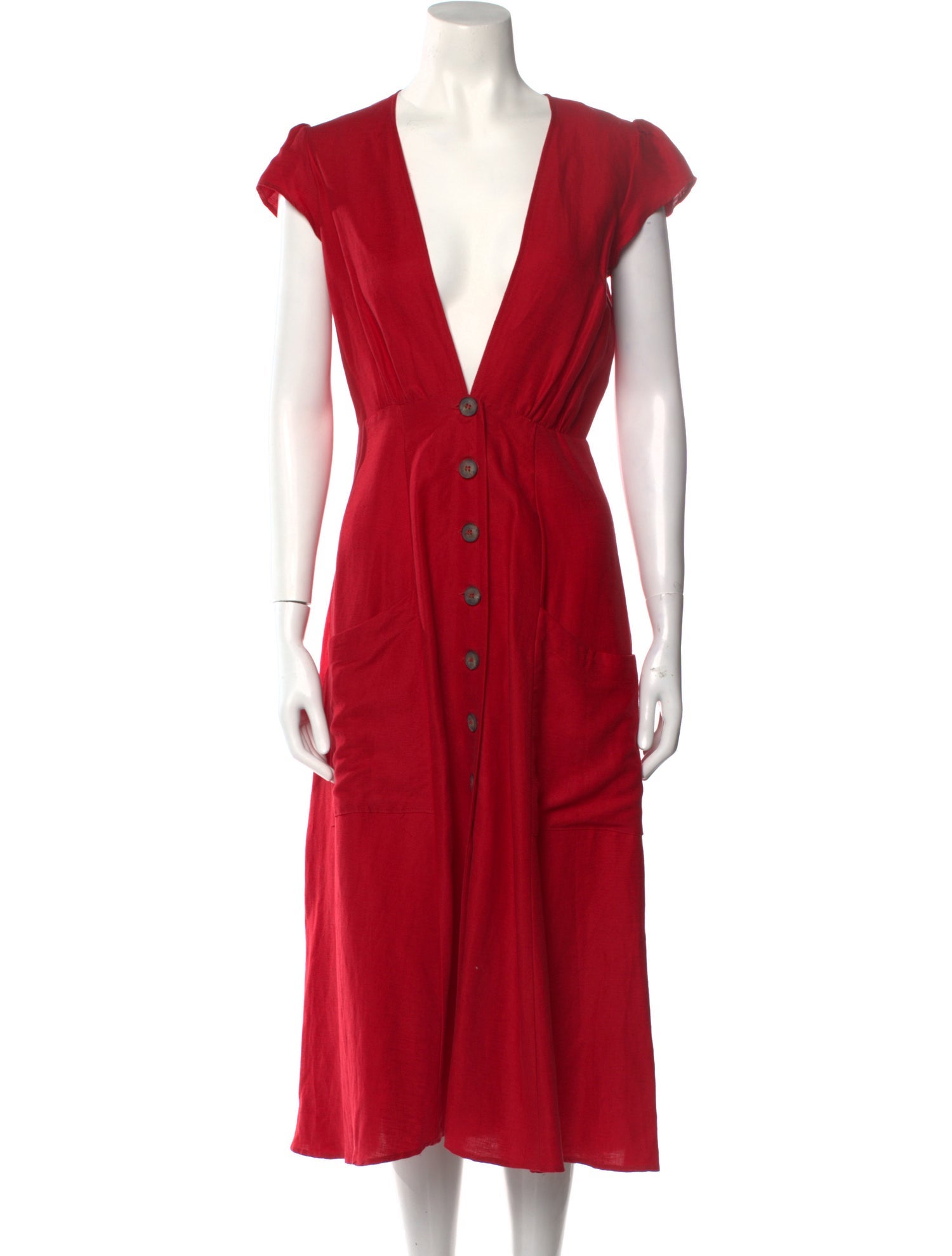 Reformation V-Neck Midi Length Dress - Red Dresses, Clothing ...