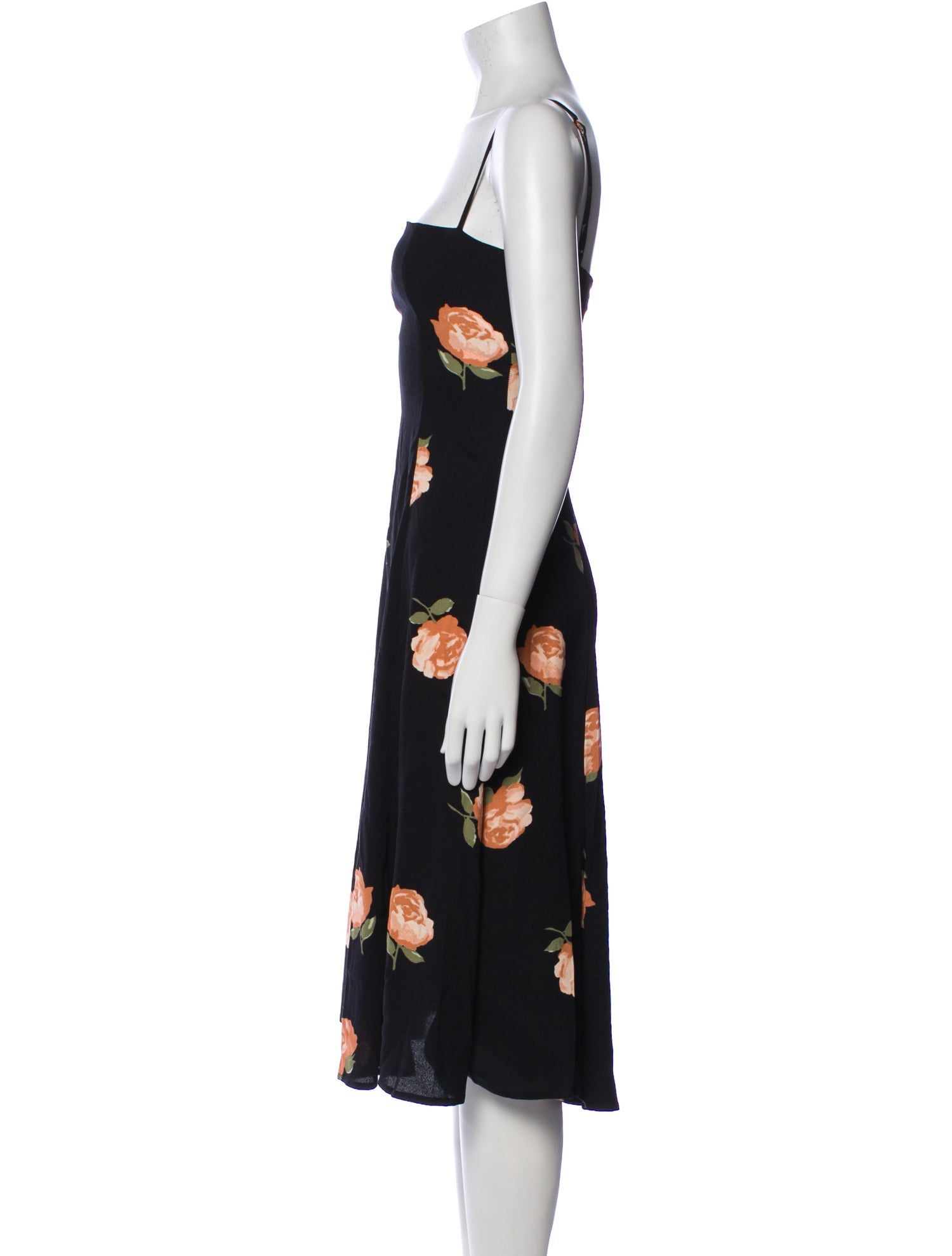 Reformation Floral Print Midi Length Dress - Black Dresses, Clothing ...