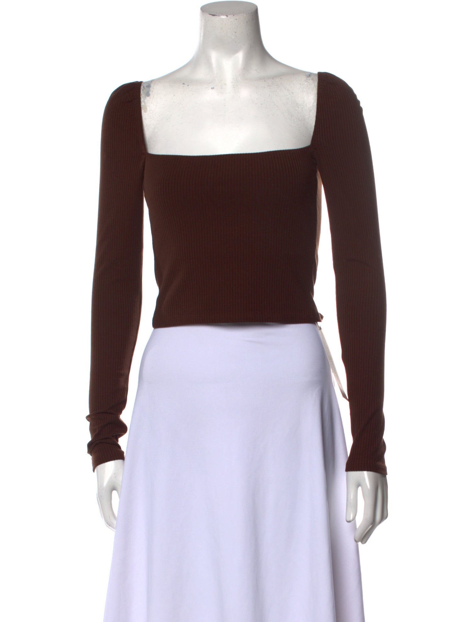 Reformation Square Neckline Long Sleeve Crop Top - Brown Tops, Clothing ...