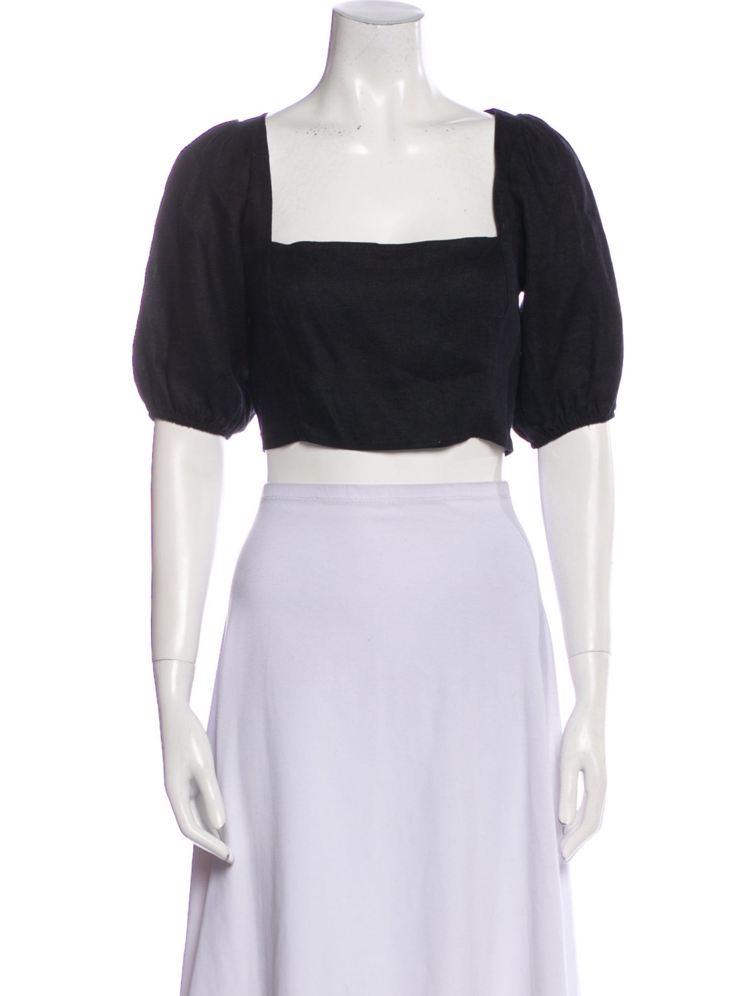 Reformation Square Neckline Short Sleeve Crop Top - Black Tops ...