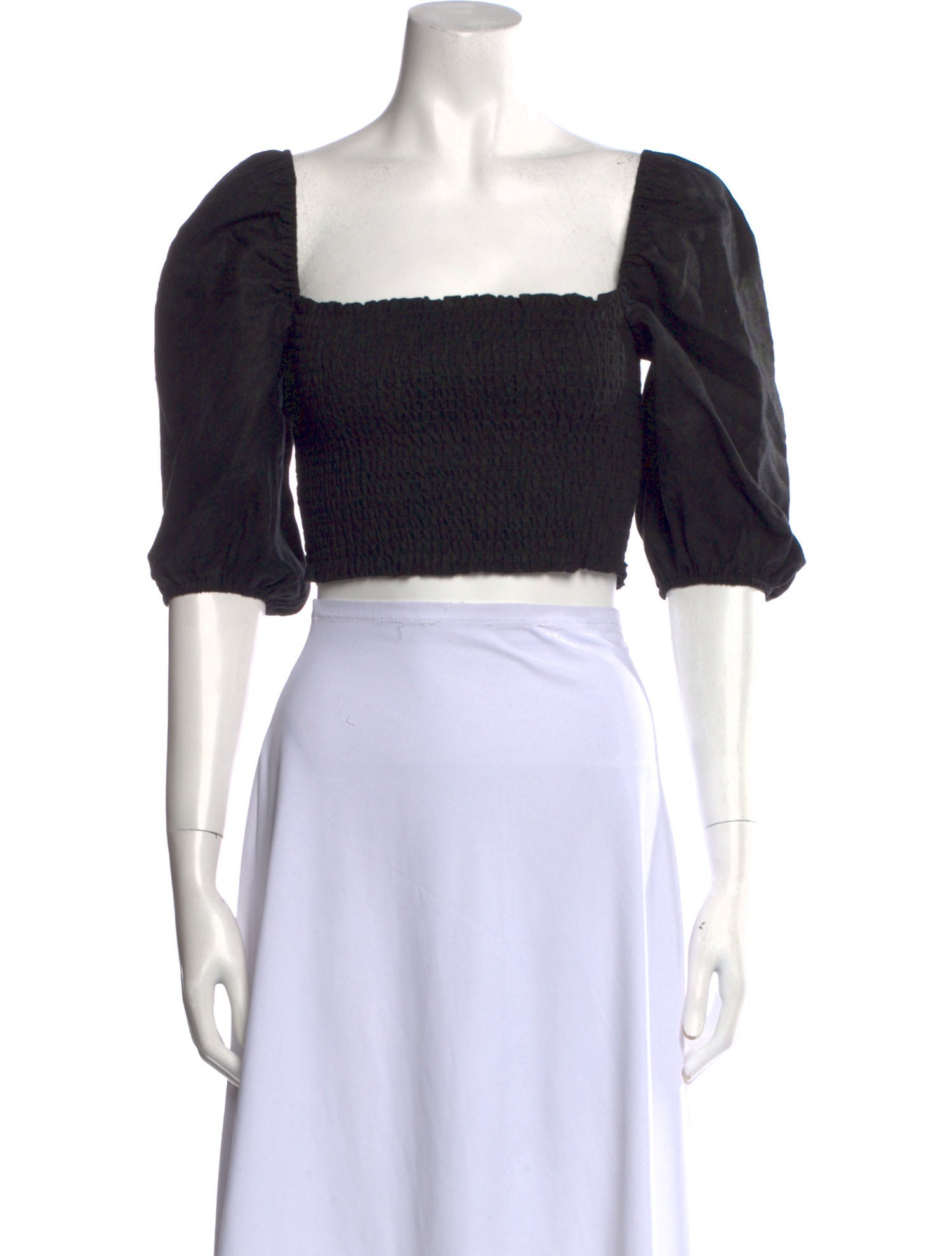 Reformation Square Neckline Short Sleeve Crop Top - Black Tops ...