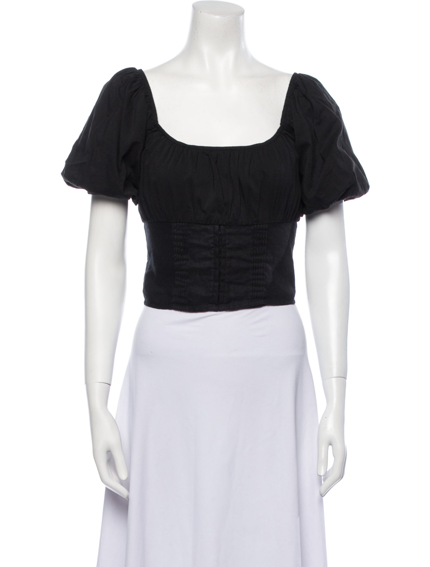 Reformation Square Neckline Short Sleeve Crop Top - Black Tops ...