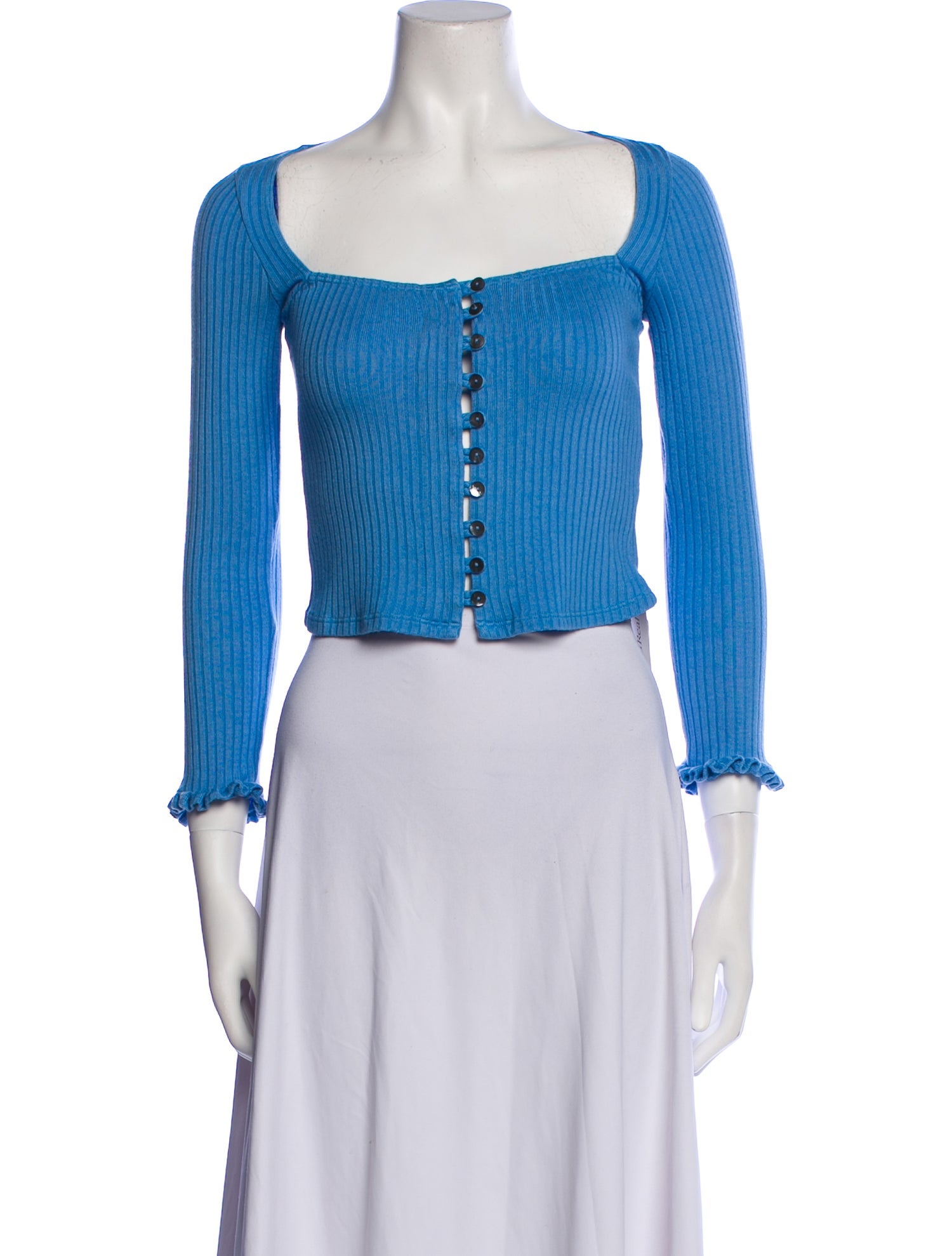 Reformation Square Neckline Three-Quarter Sleeve Crop Top - Blue Tops ...