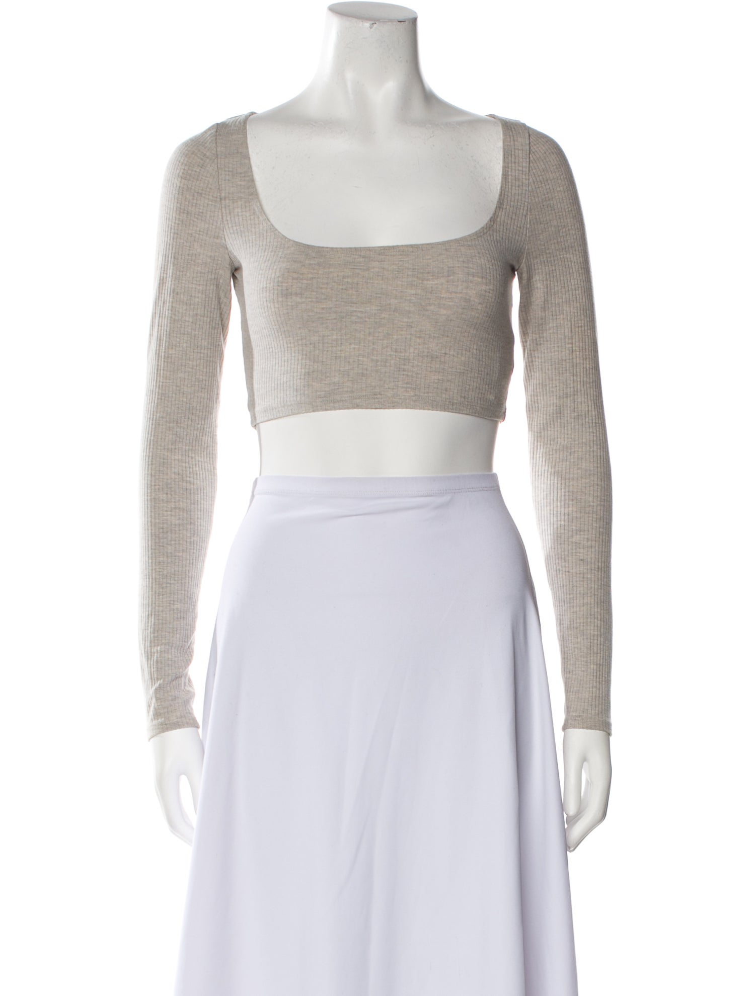 Reformation Square Neckline Long Sleeve Crop Top - Neutrals Tops ...