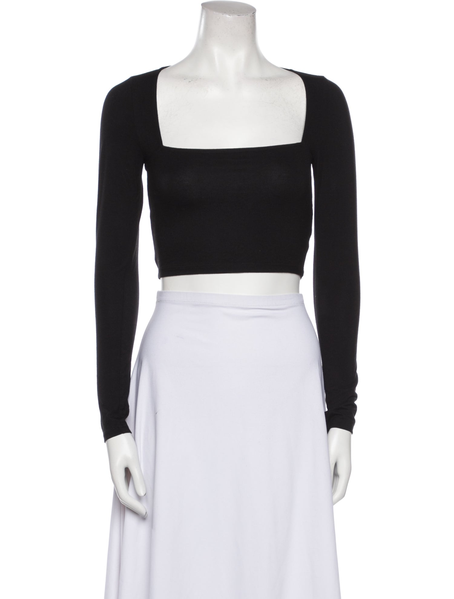 Reformation Square Neckline Long Sleeve Crop Top - Black Tops, Clothing ...