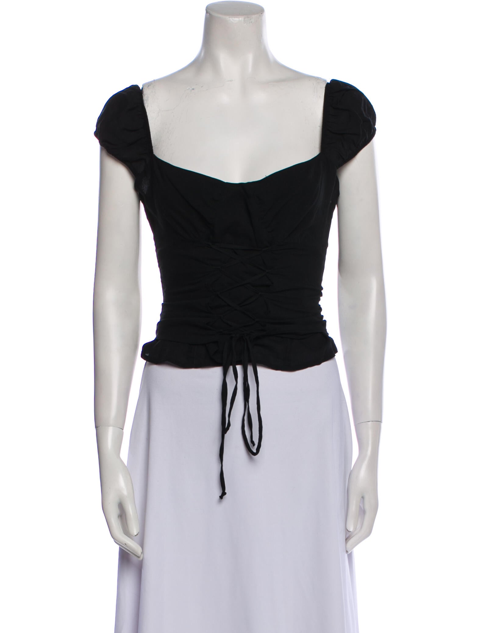 Reformation Square Neckline Short Sleeve Crop Top - Black Tops ...