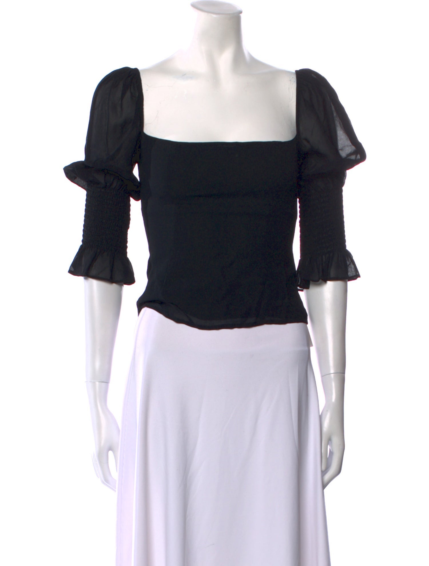 Reformation Square Neckline Three-Quarter Sleeve Crop Top - Black Tops ...