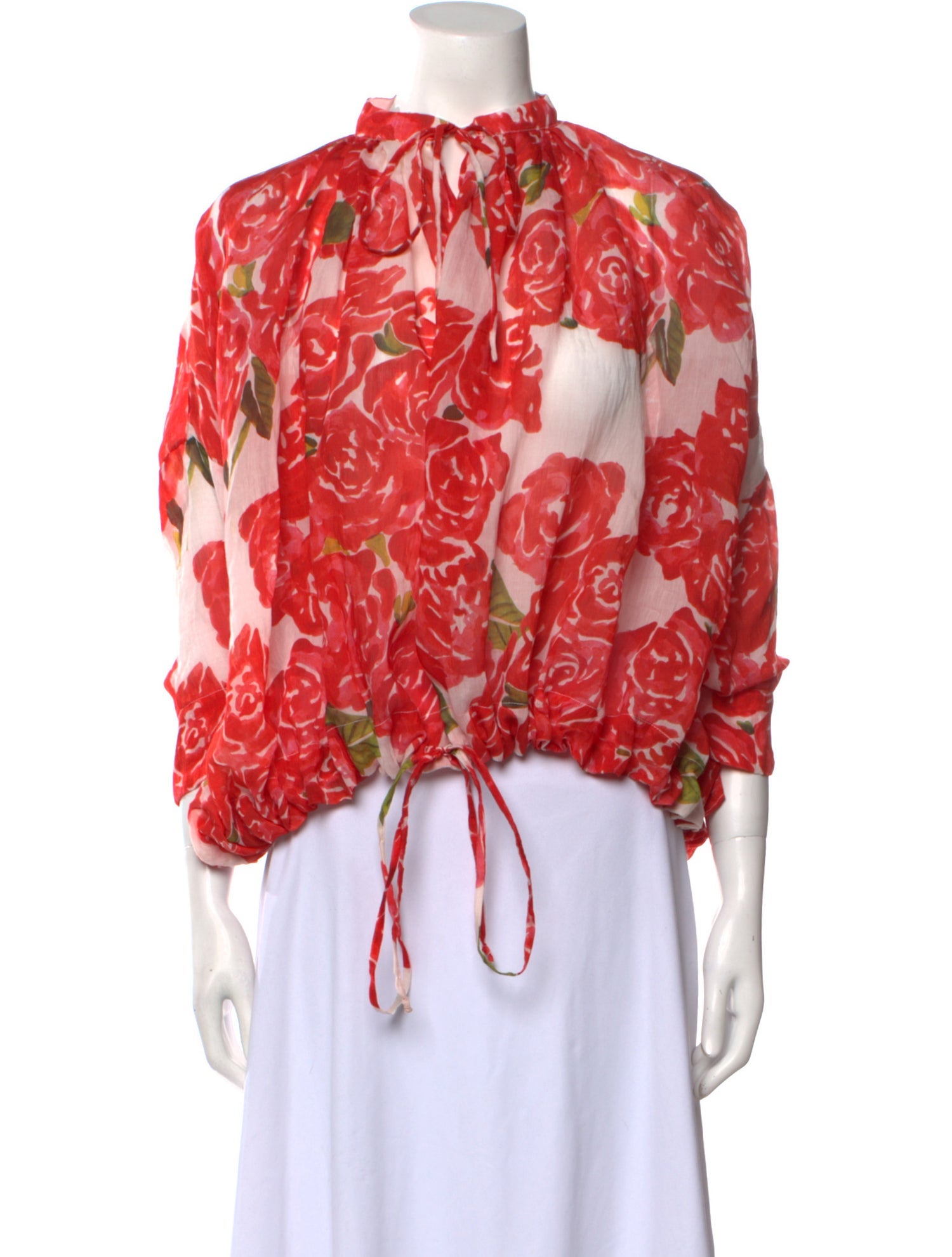 RHODE Floral Print Mock Neck Blouse - Red Tops, Clothing - WRHOS31819 ...