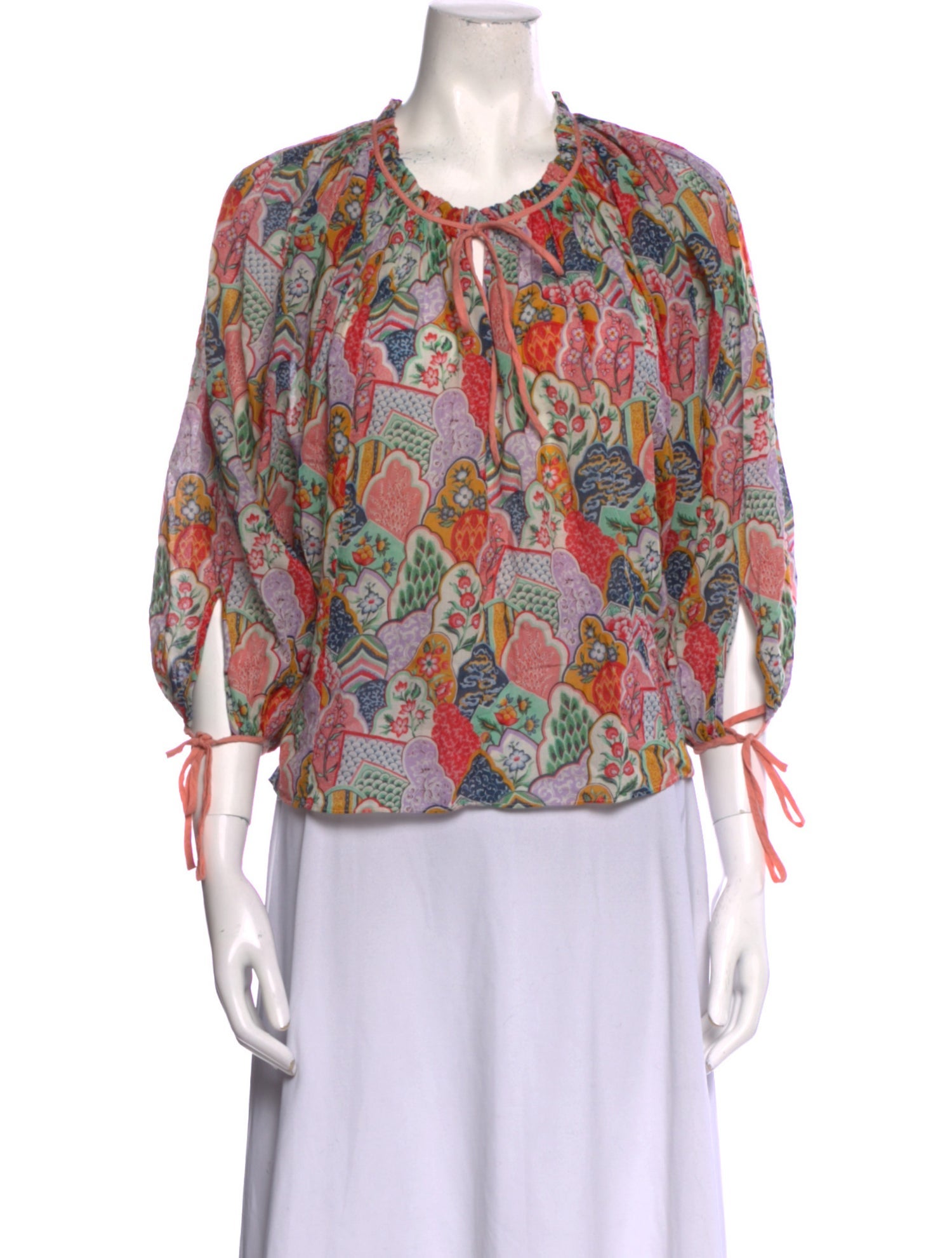 RHODE Floral Print Crew Neck Blouse - Pink Tops, Clothing - WRHOS34525 ...