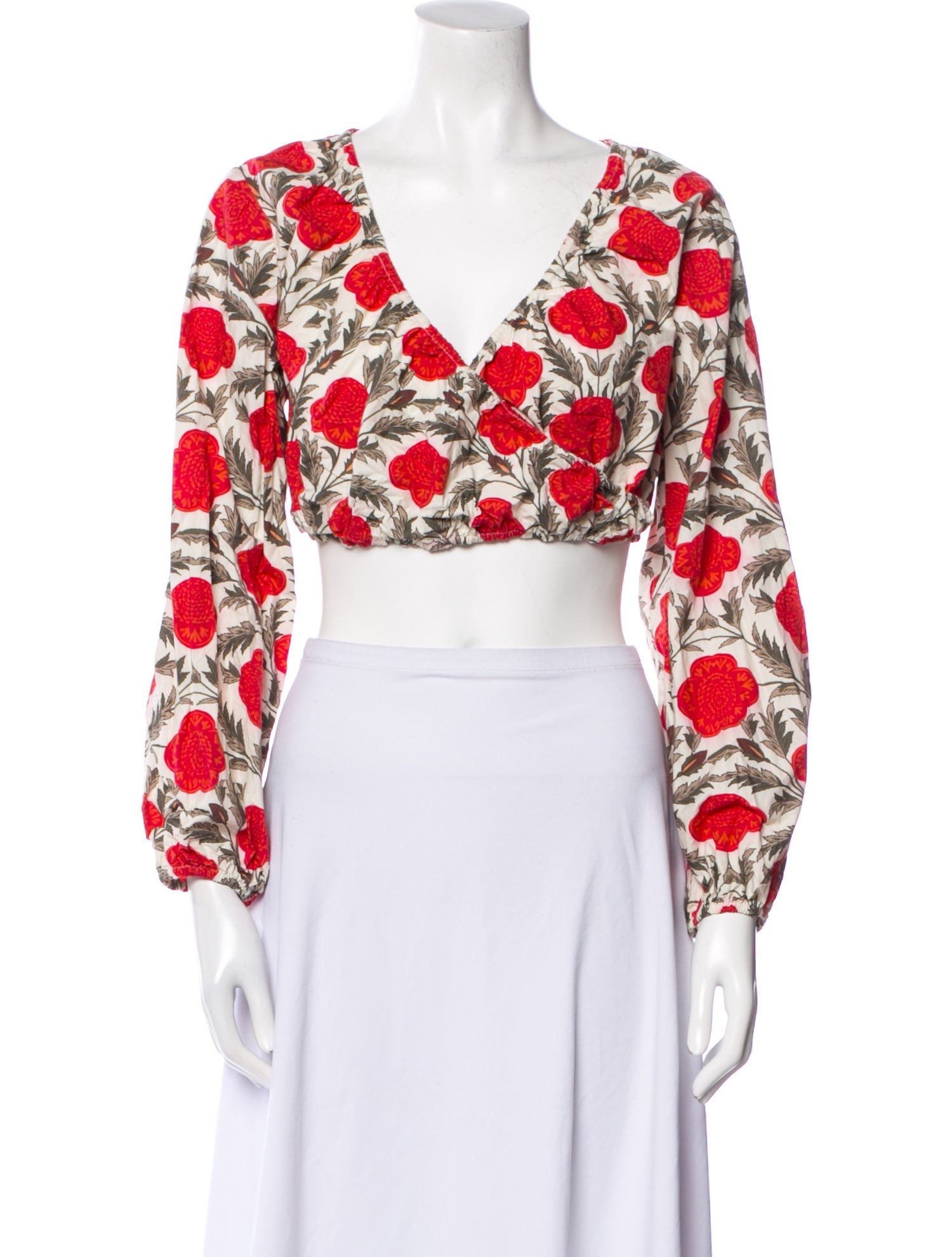 RHODE Floral Print Plunge Neckline Crop Top - Neutrals Tops, Clothing ...