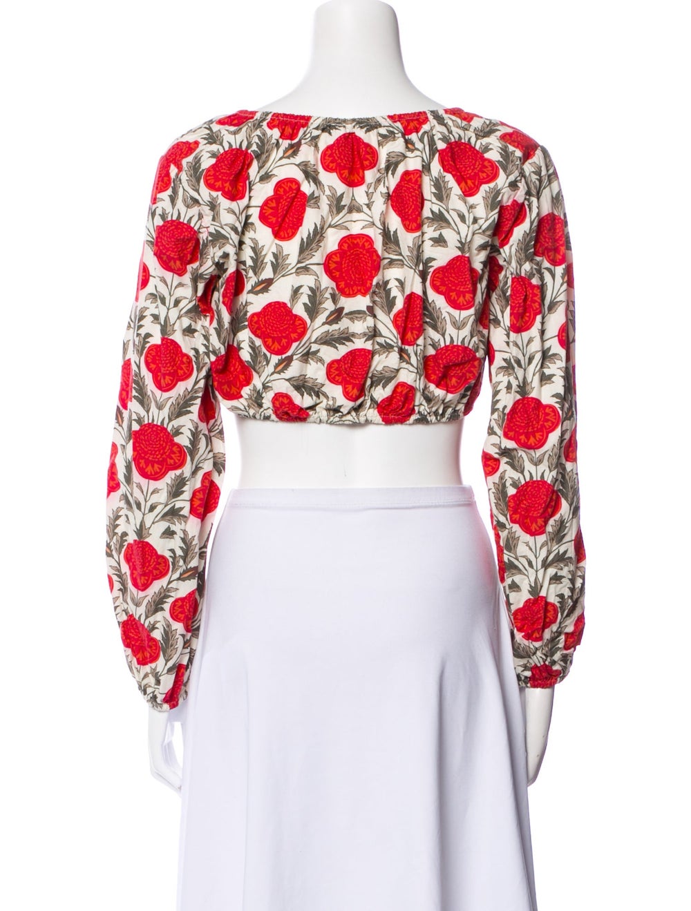 RHODE Floral Print Plunge Neckline Crop Top - Neutrals Tops, Clothing ...