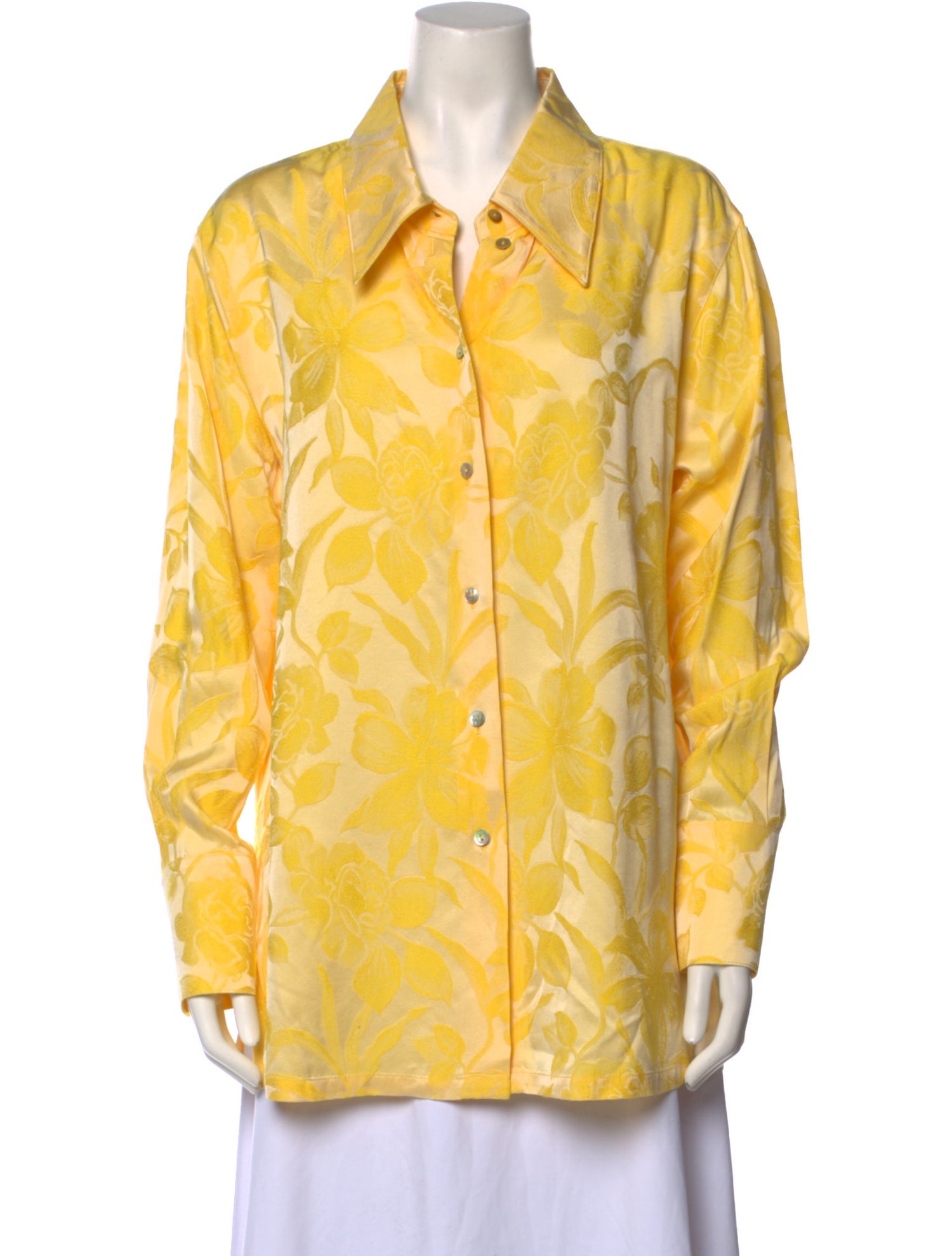 RHODE Printed Long Sleeve Button-Up Top - Yellow Tops, Clothing ...