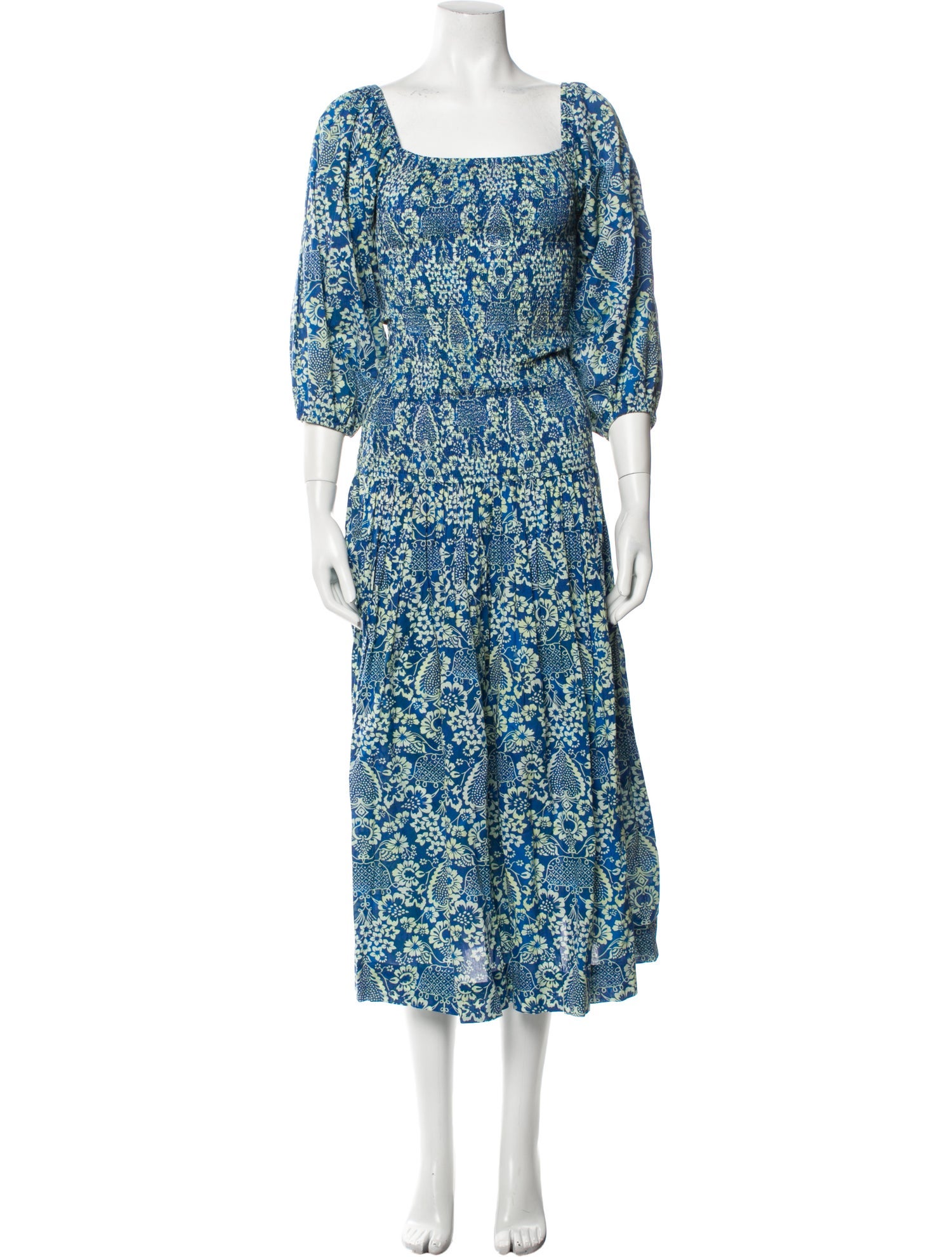 RHODE Floral Print Long Dress - Blue Dresses, Clothing - WRHOS37052 ...