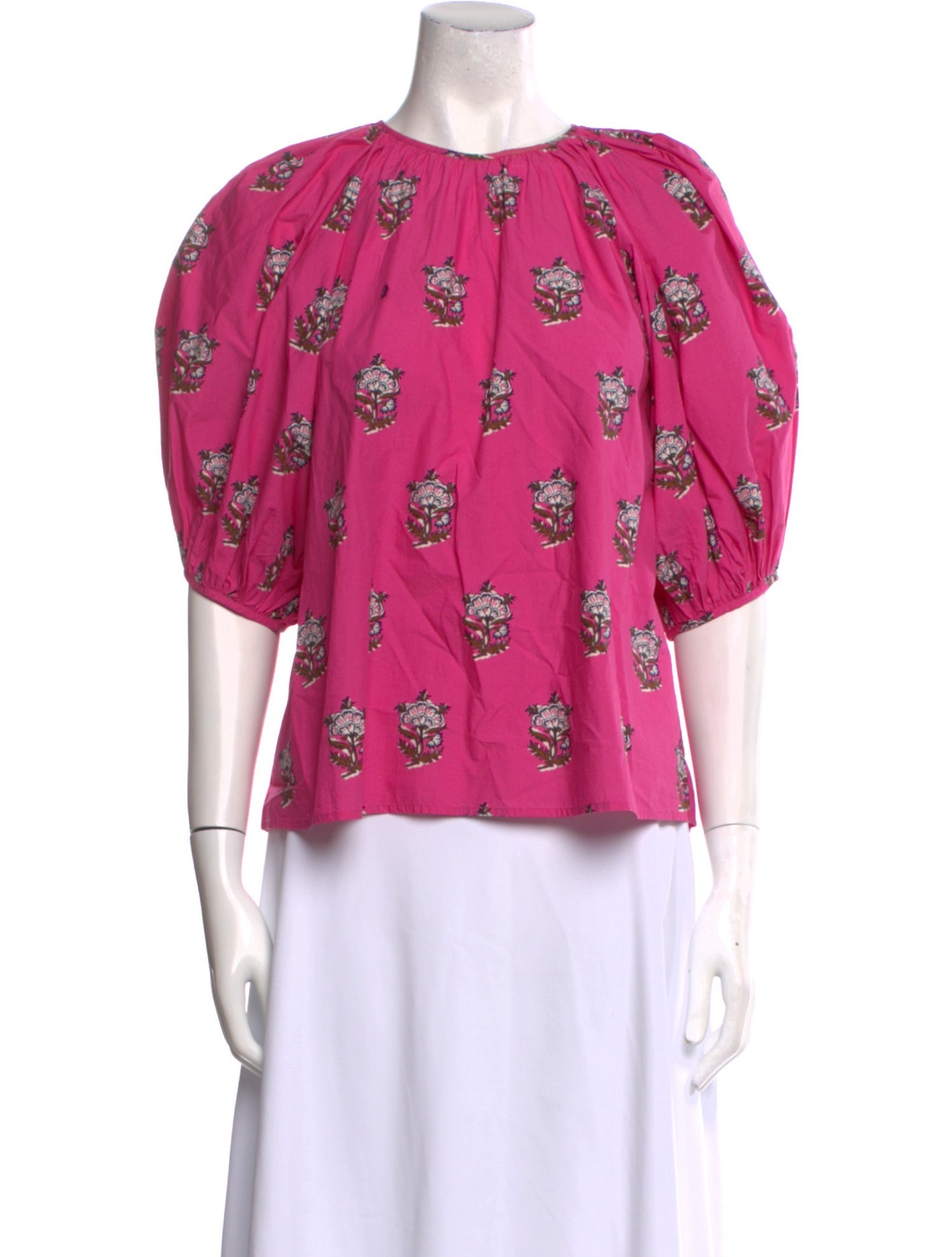 RHODE Floral Print Crew Neck Blouse - Pink Tops, Clothing - WRHOS38453 ...