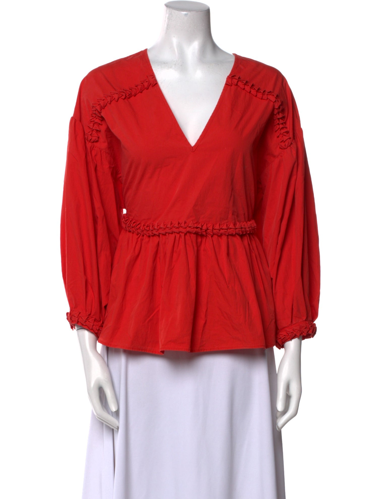 RHODE V-Neck Three-Quarter Sleeve Blouse - Orange Tops, Clothing ...